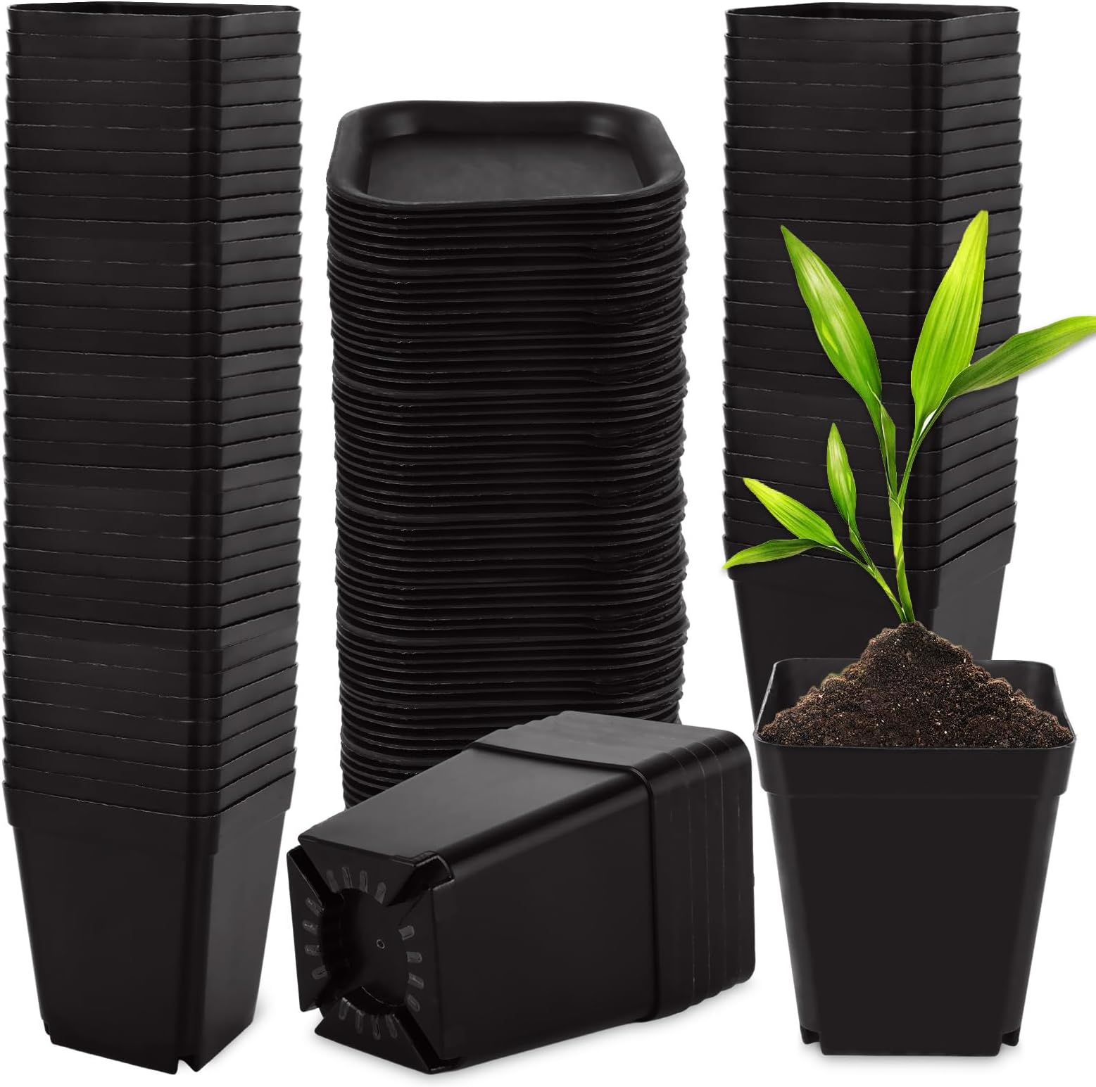 Amazon.com: AKOLAFE 100 Set Planter Nursery Pots with Tray Seedling ...
