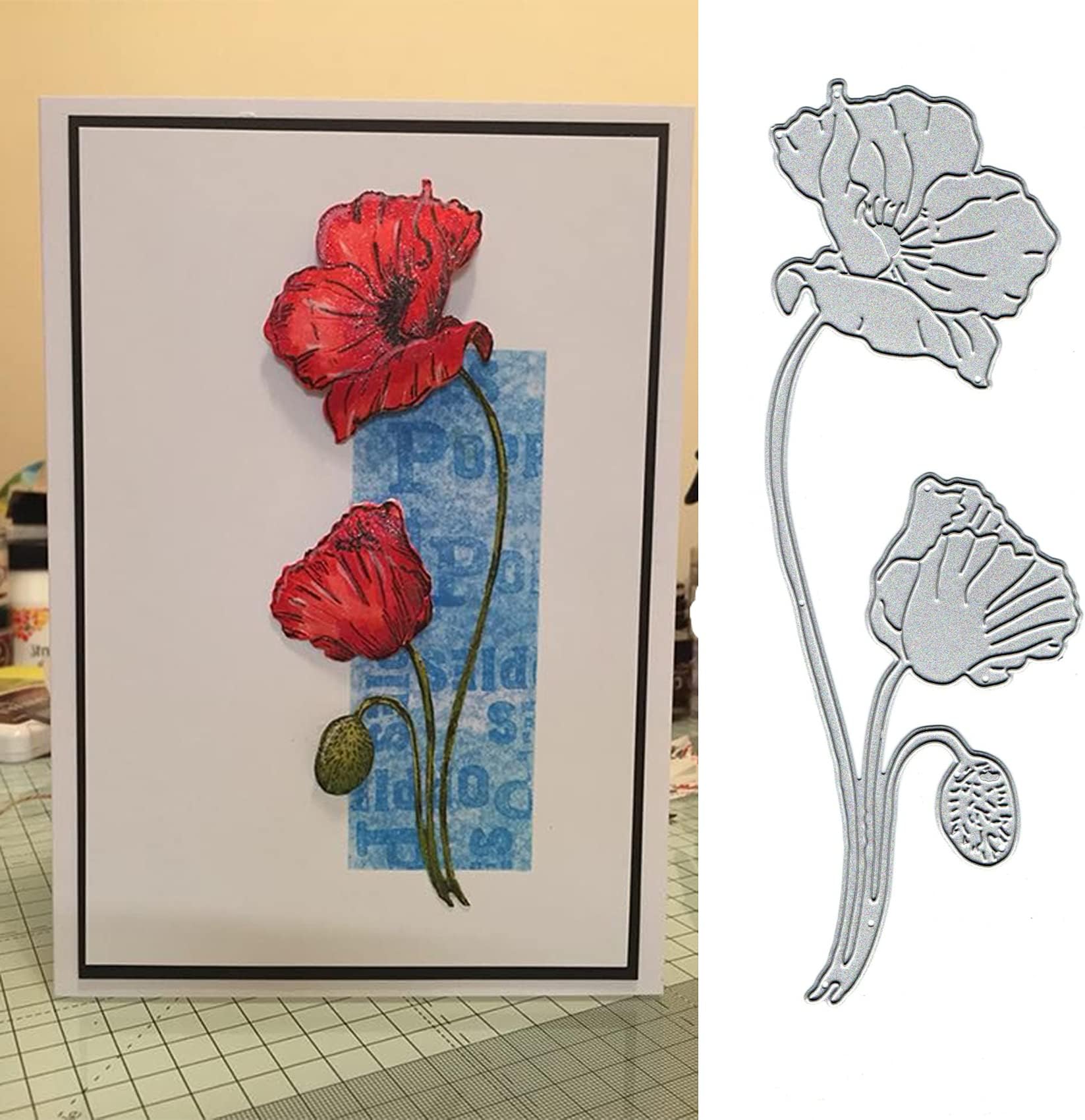 Amazon.com: Poppy Leaves Flowers Metal Die Cuts Cutting Dies, Poppy ...