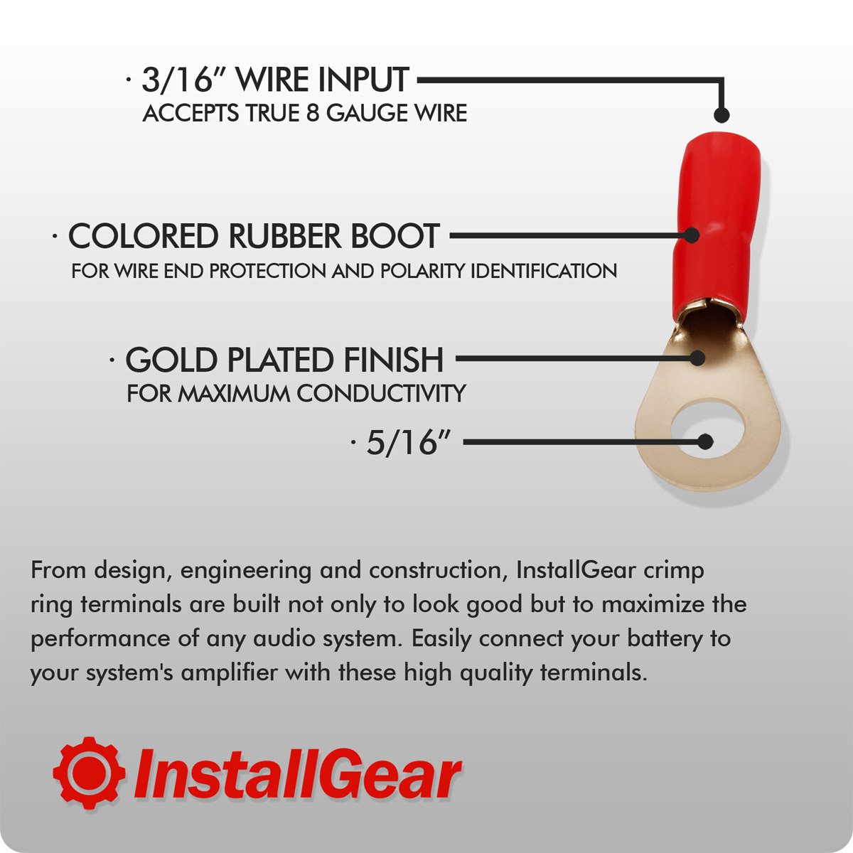 Snapklik.com : InstallGear 8 Gauge AWG Tinned Pure Copper Lugs Ring ...