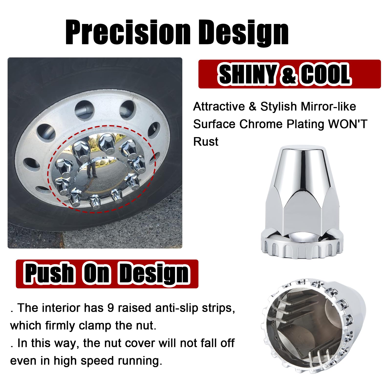 33mm x 2 7/8" Lug Nut Covers Push-On Standard, ABS Chrome Plastic Lug ...