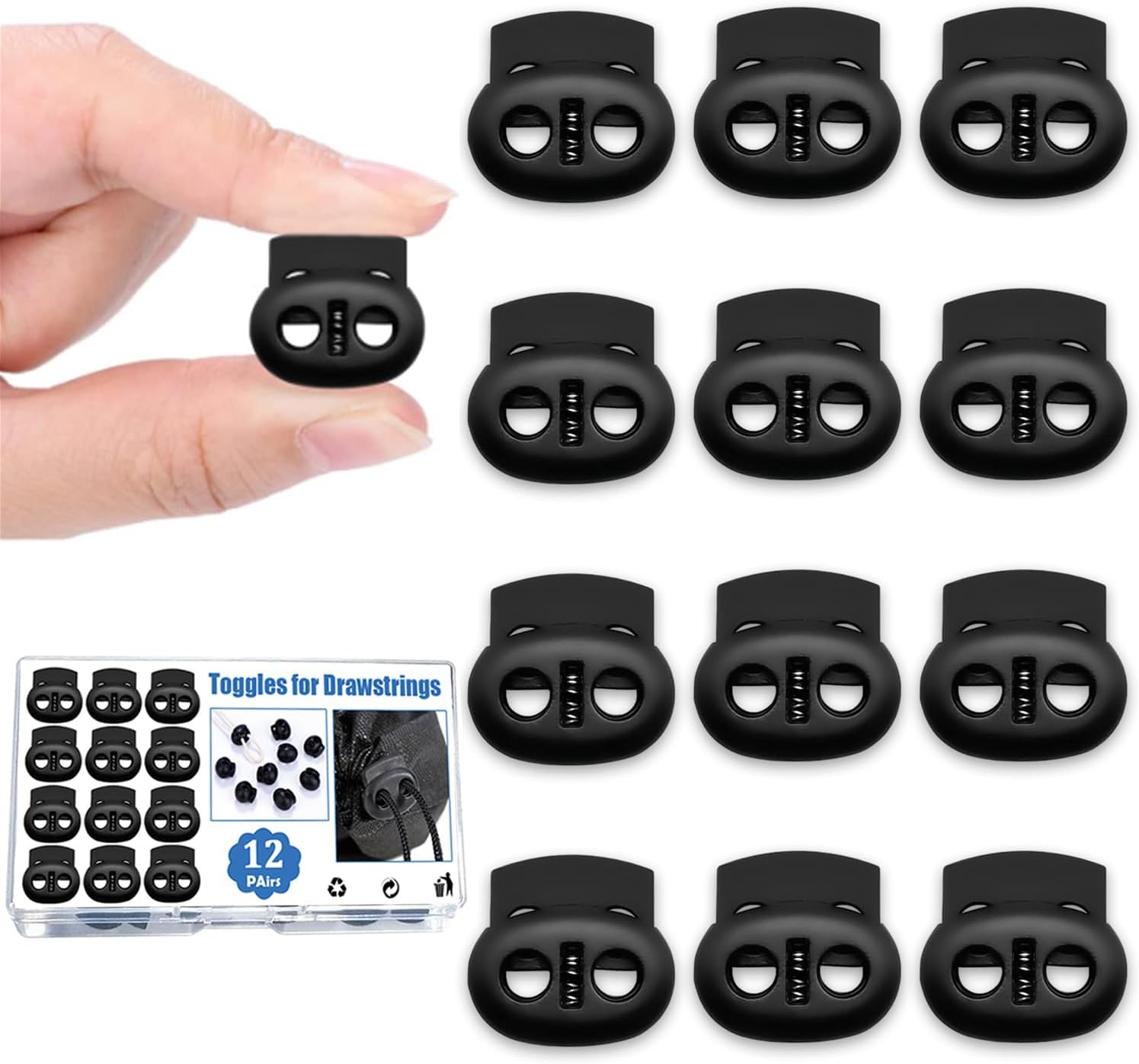 Jormftte 12 Pack Cord Locks Set, Dual-Holes Spring Plastic Round Cord ...