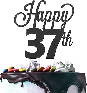 Amazon.com: LINGTEER Happy 37th Birthday Black Cake Topper - Cheers to ...