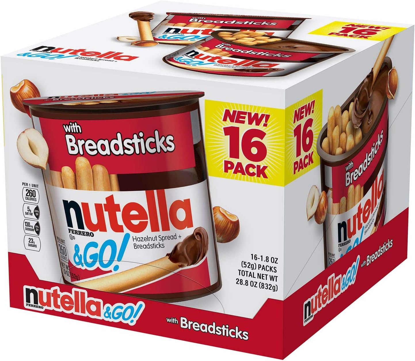 Amazon.com : Nutella & Go Hazelnut Spread with Breadsticks 28.80 oz -16 ...