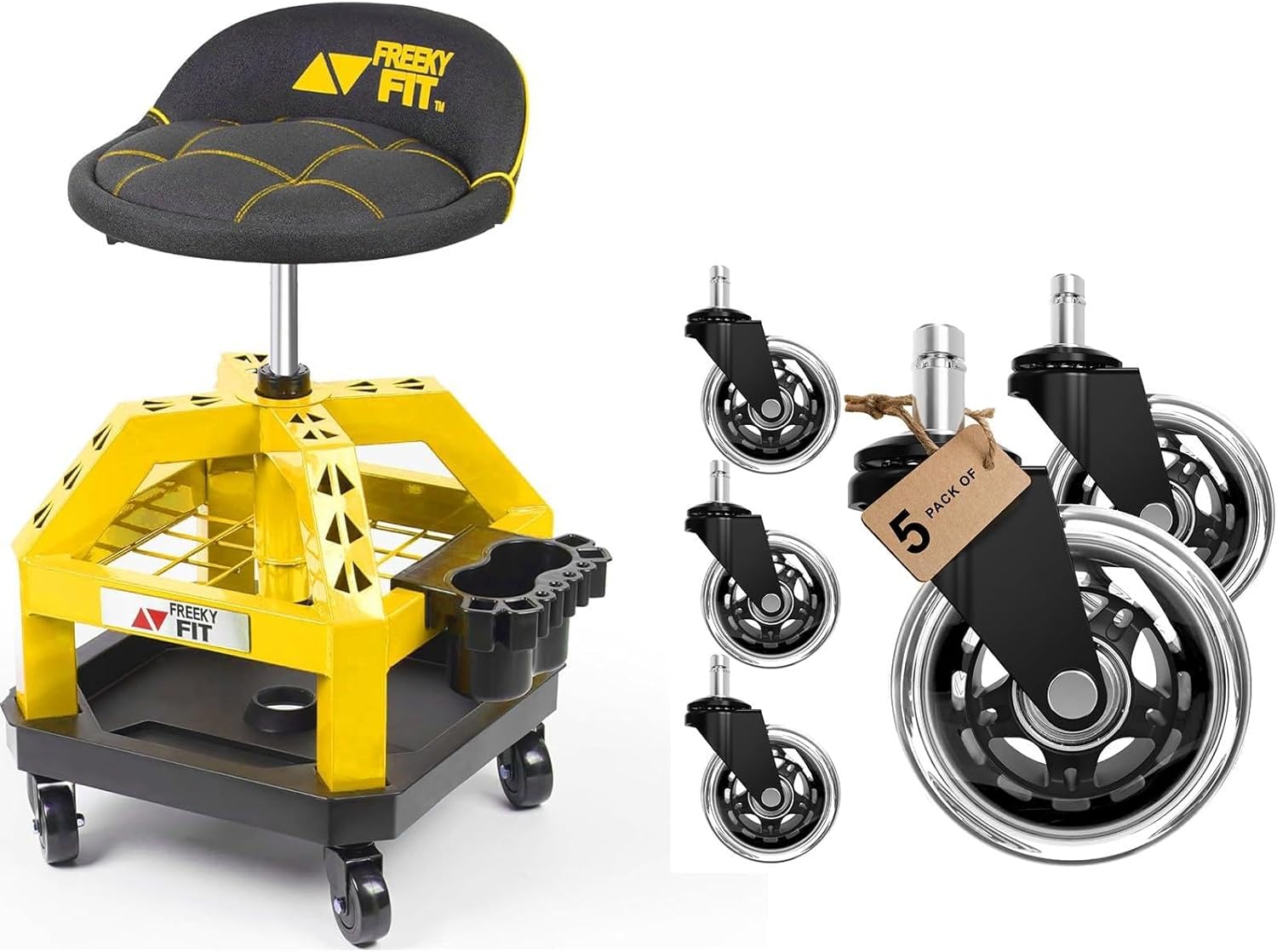 Amazon.com: FreekyFit Rolling Shop Stool for Garage with Casters,Office ...