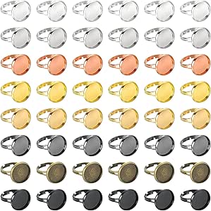 sourcing map 80Pcs Metal Ring Base Blank, 14mm Adjustable Pad Cabochon ...