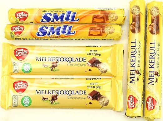 Amazon.com : Freia 6-Pack: 2 Smil, 2 Milk Chocolate Bars, 2 Melkerulls ...