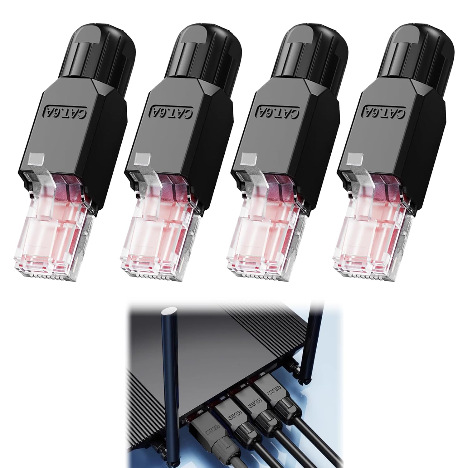 4 PCS Cat 6A Ethernet Connectors Toolless Cat6/6A Tool-Free Cat6 RJ45 ...