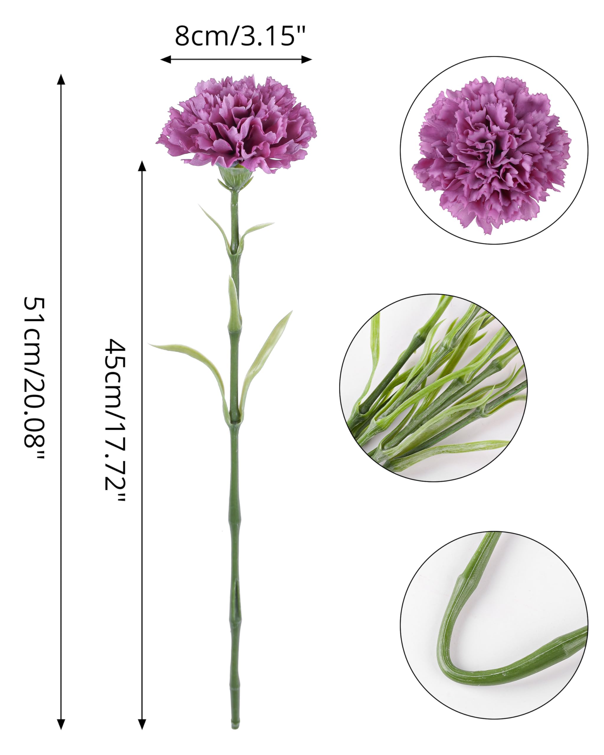 DuHouse Real Touch Artificial Carnation Flowers 6pcs, Silk Faux Flowers ...