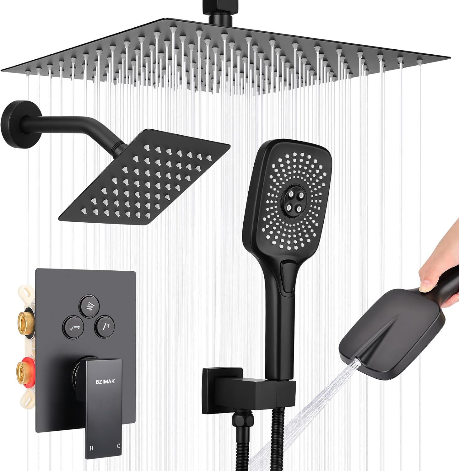 Shower Faucet Set Rainfall Shower System Push Button Diverter Shower ...
