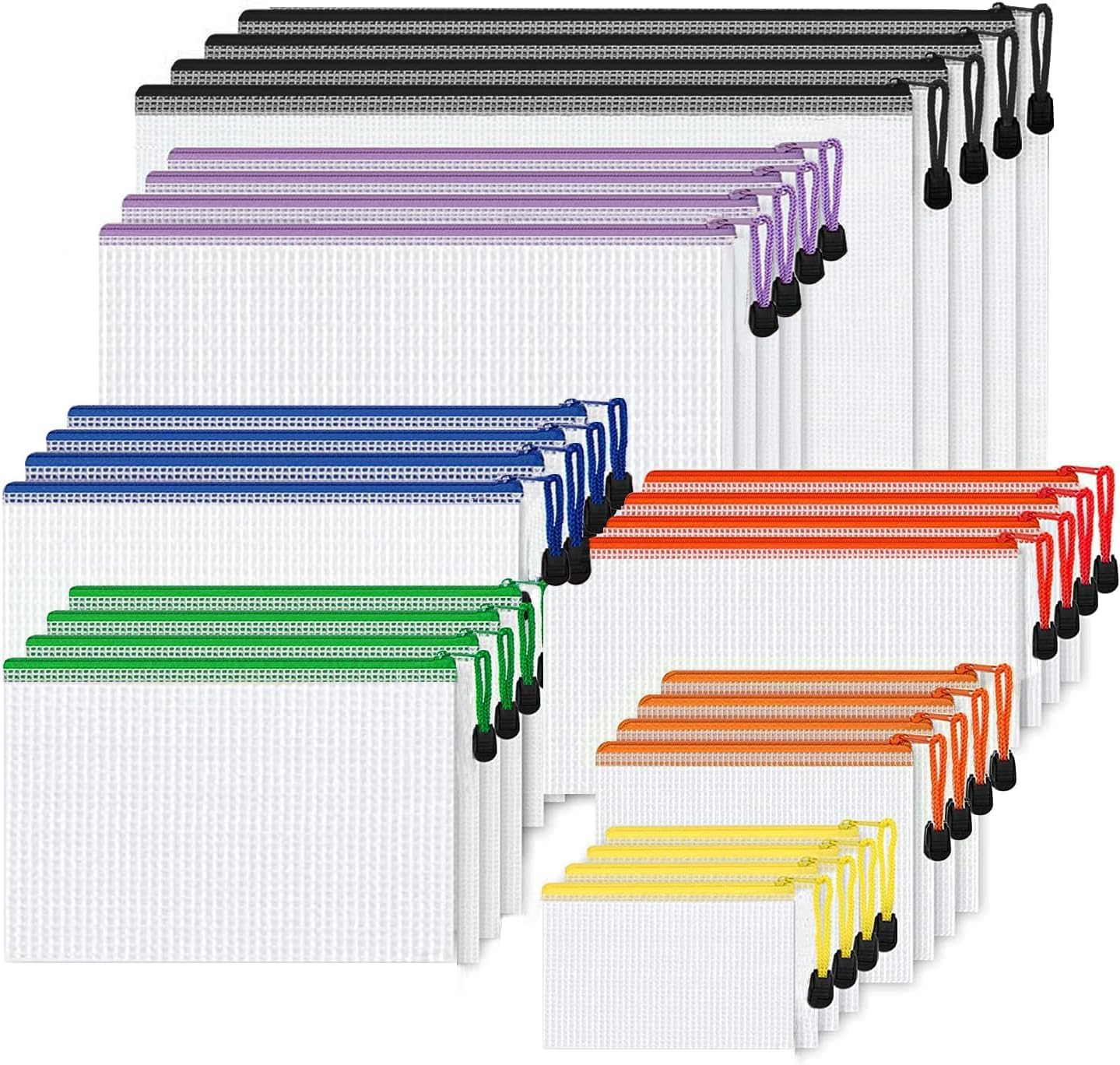 BONAVYCY 28PCS Zip Plastic Wallets, 7 Different Sizes Mesh Zipper File ...