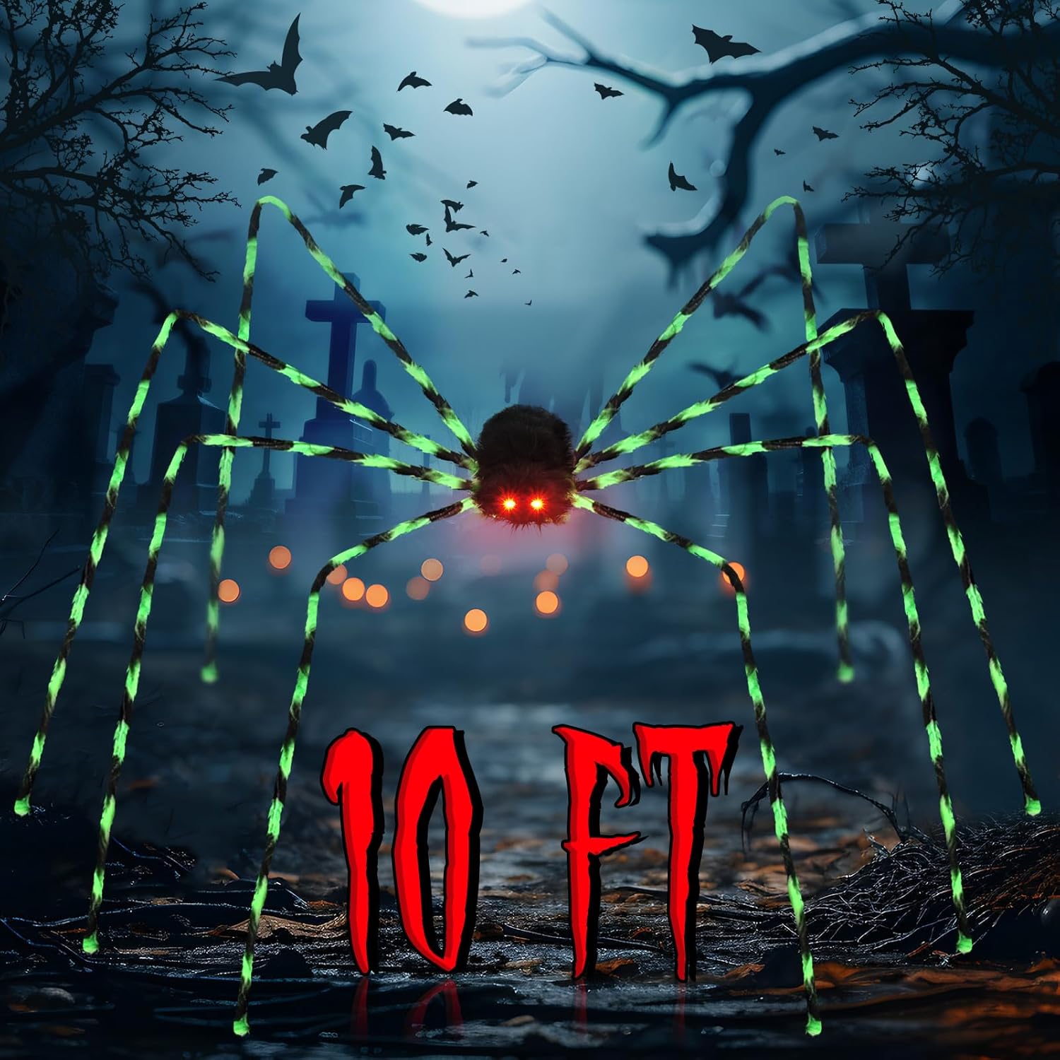 Amazon.com: Wettarn 10 ft Halloween Giant Spider Scary Spider Red LED ...