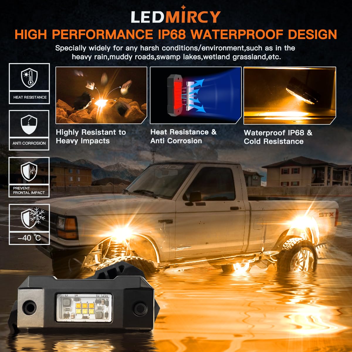 Snapklik.com : LEDMIRCY Switchback Rock Lights Kit White/Amber 12 Pods ...