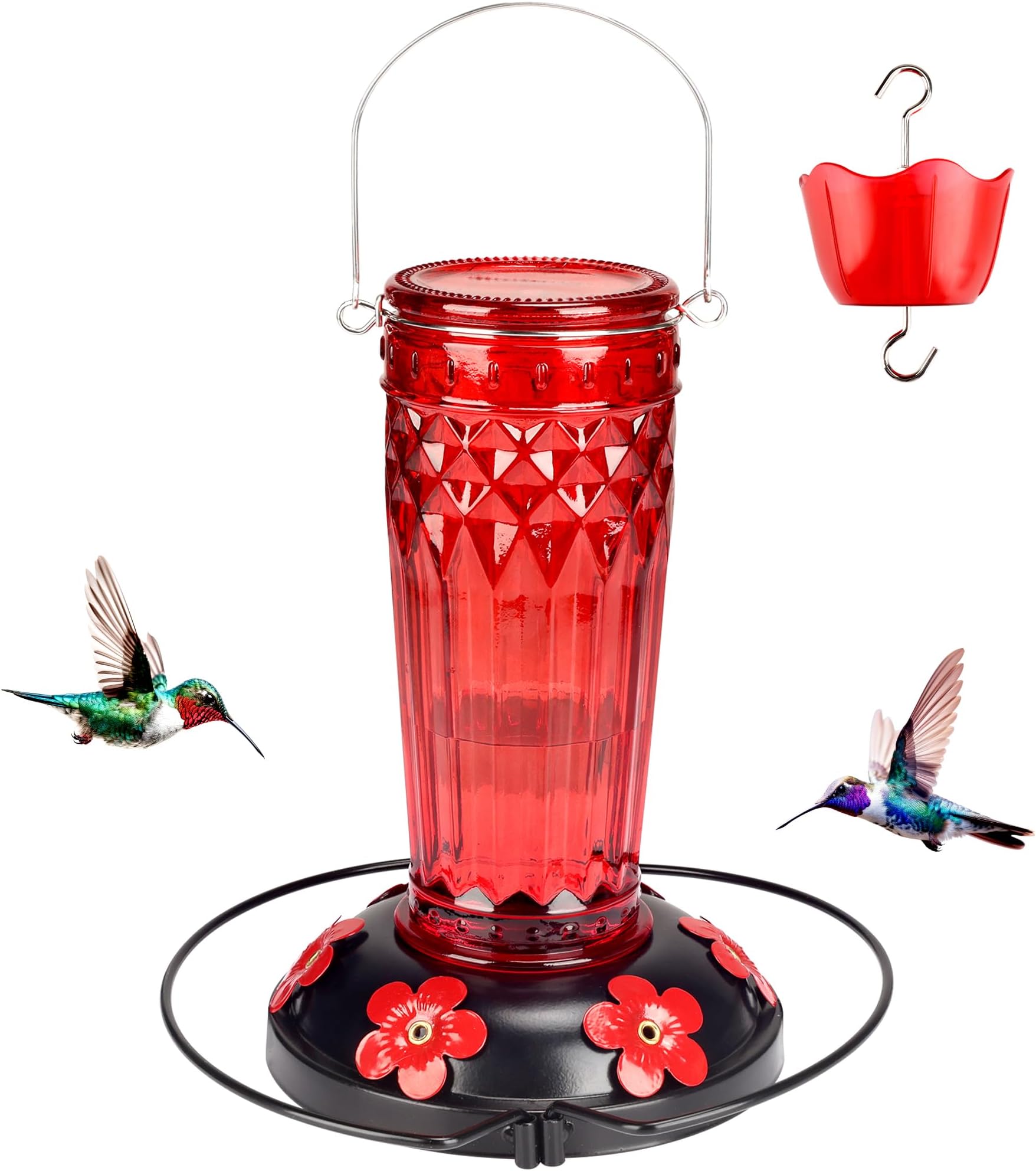 Amazon.com : More Birds Bird Health+ Ruby Hummingbird Feeder, Glass ...