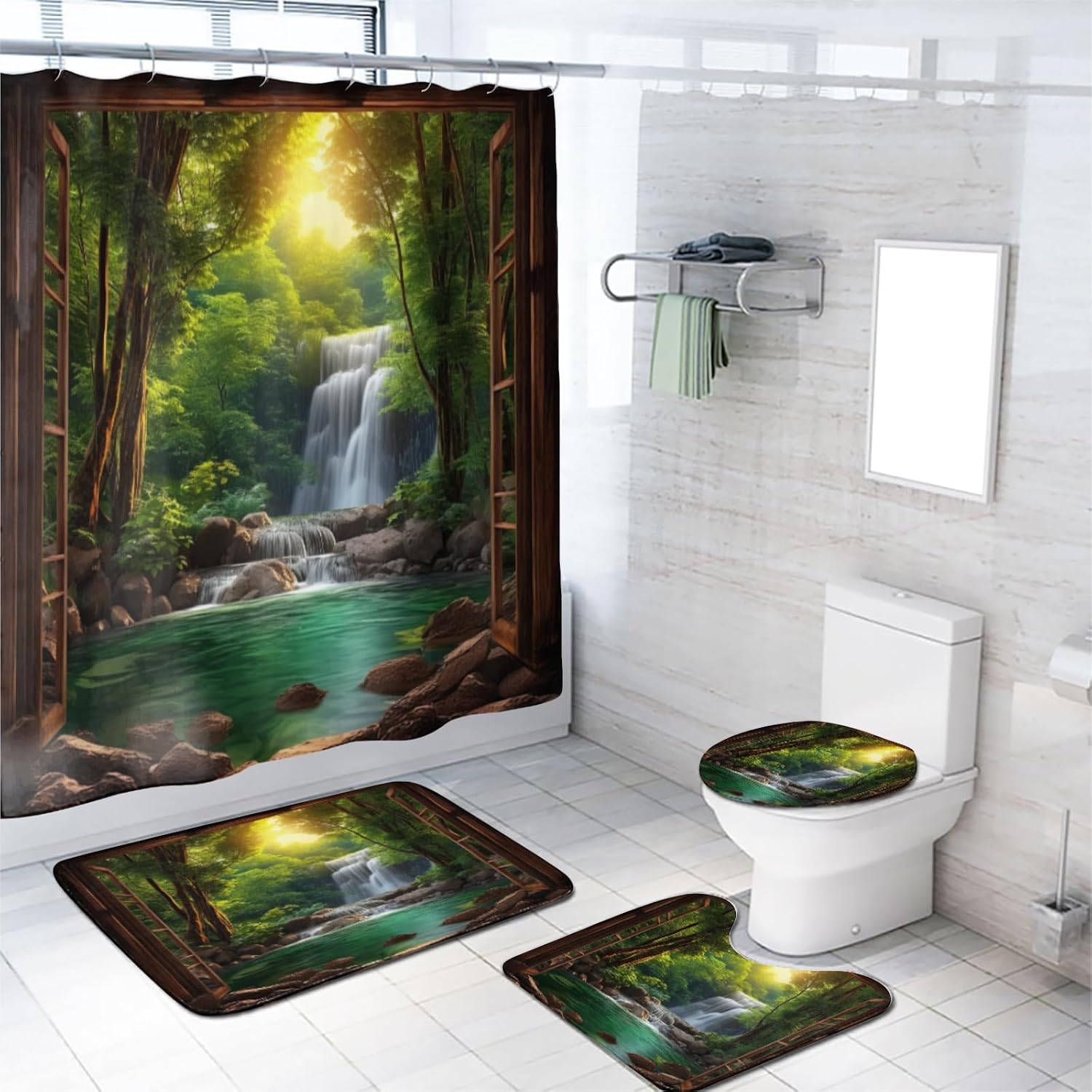 Amazon.com: Dabuniu Landscape Shower Curtain Sets with Rugs 4 Piece ...