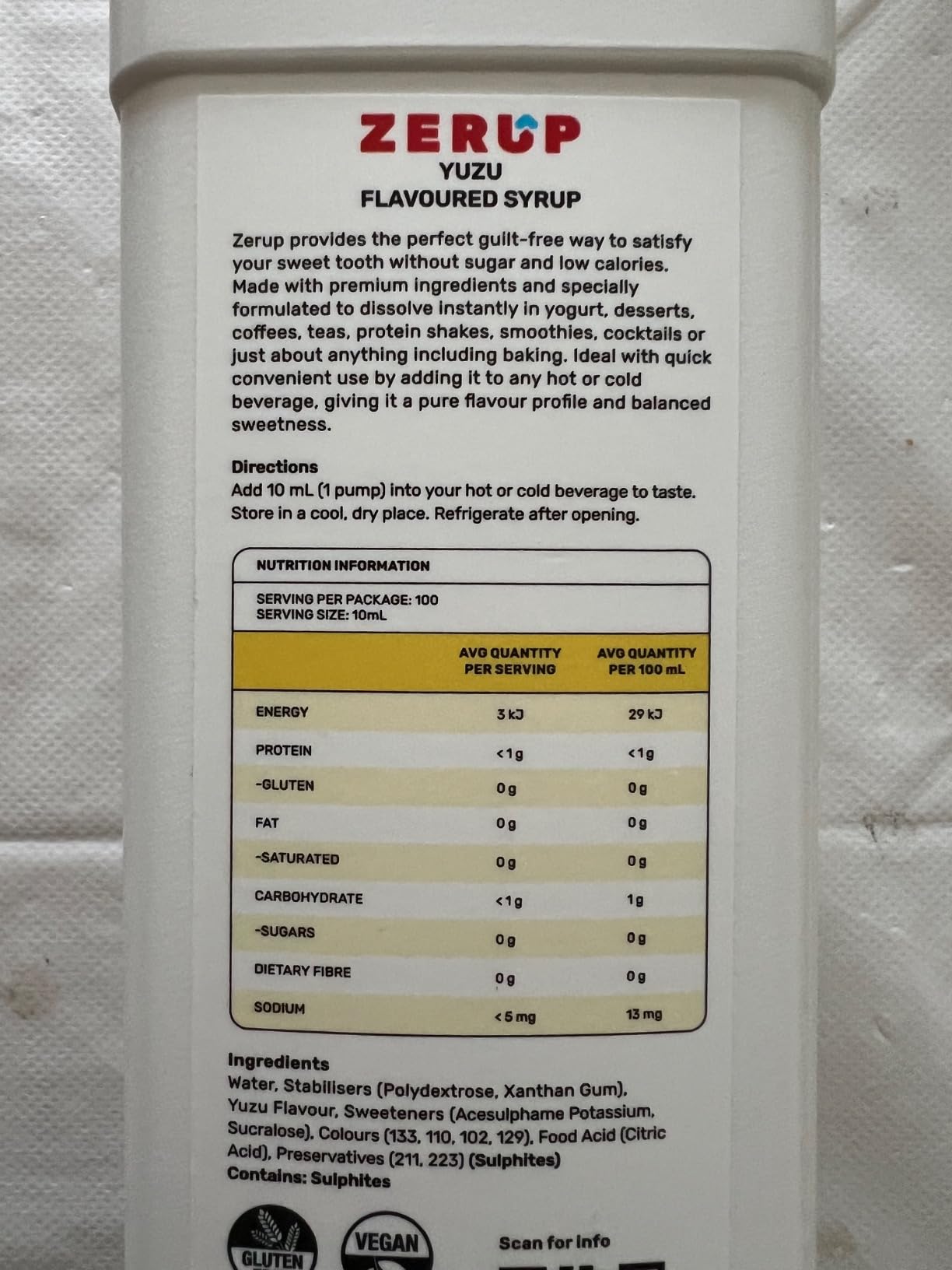 Zerup Zero Sugar Yuzu Flavoured Syrup 1L Bottles, Sugar Free Syrup ...