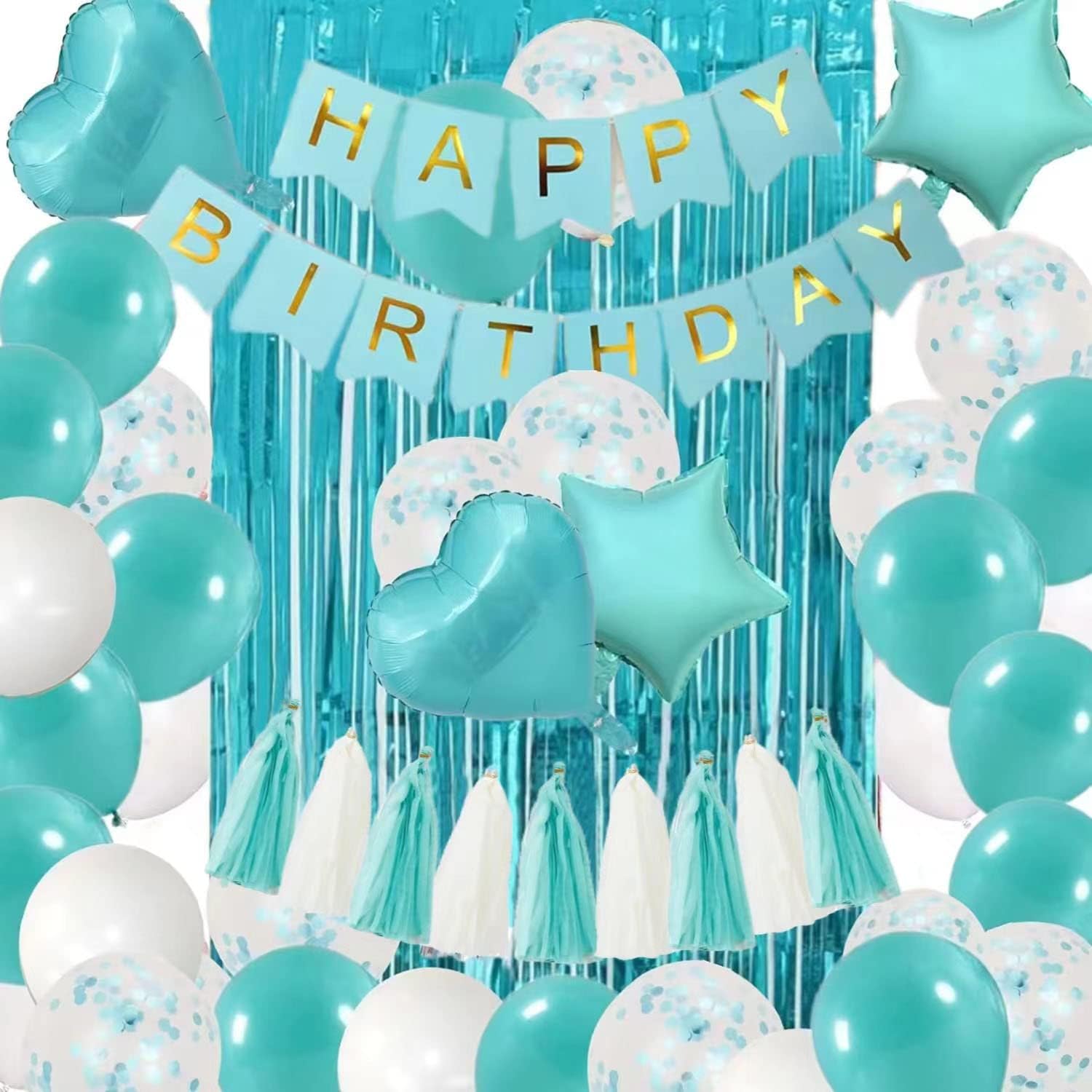 Amazon.com: Girl's cyan birthday party decoration, birthday background ...