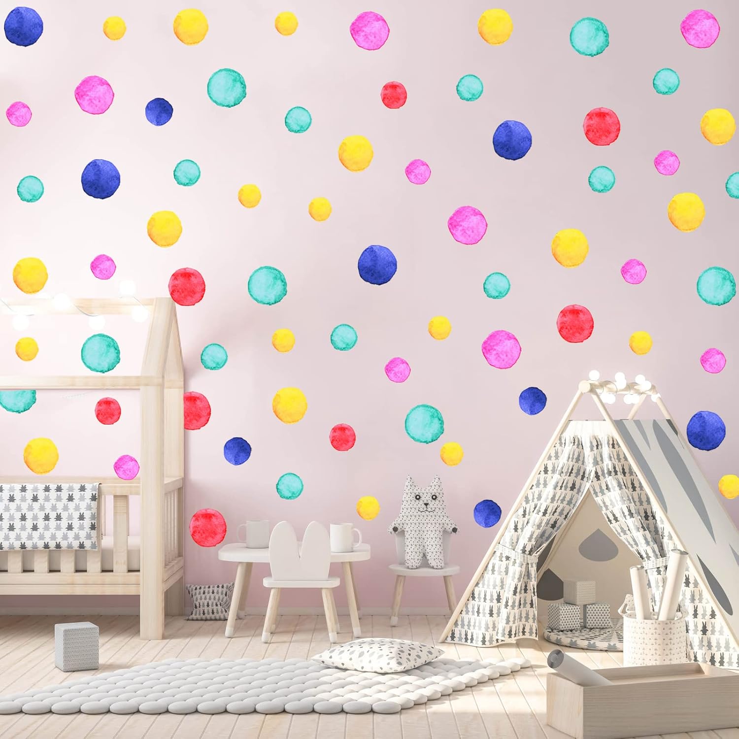 Amazon.com: 134pcs Polka Dots Wall Stickers Watercolor Round Wall Decal ...