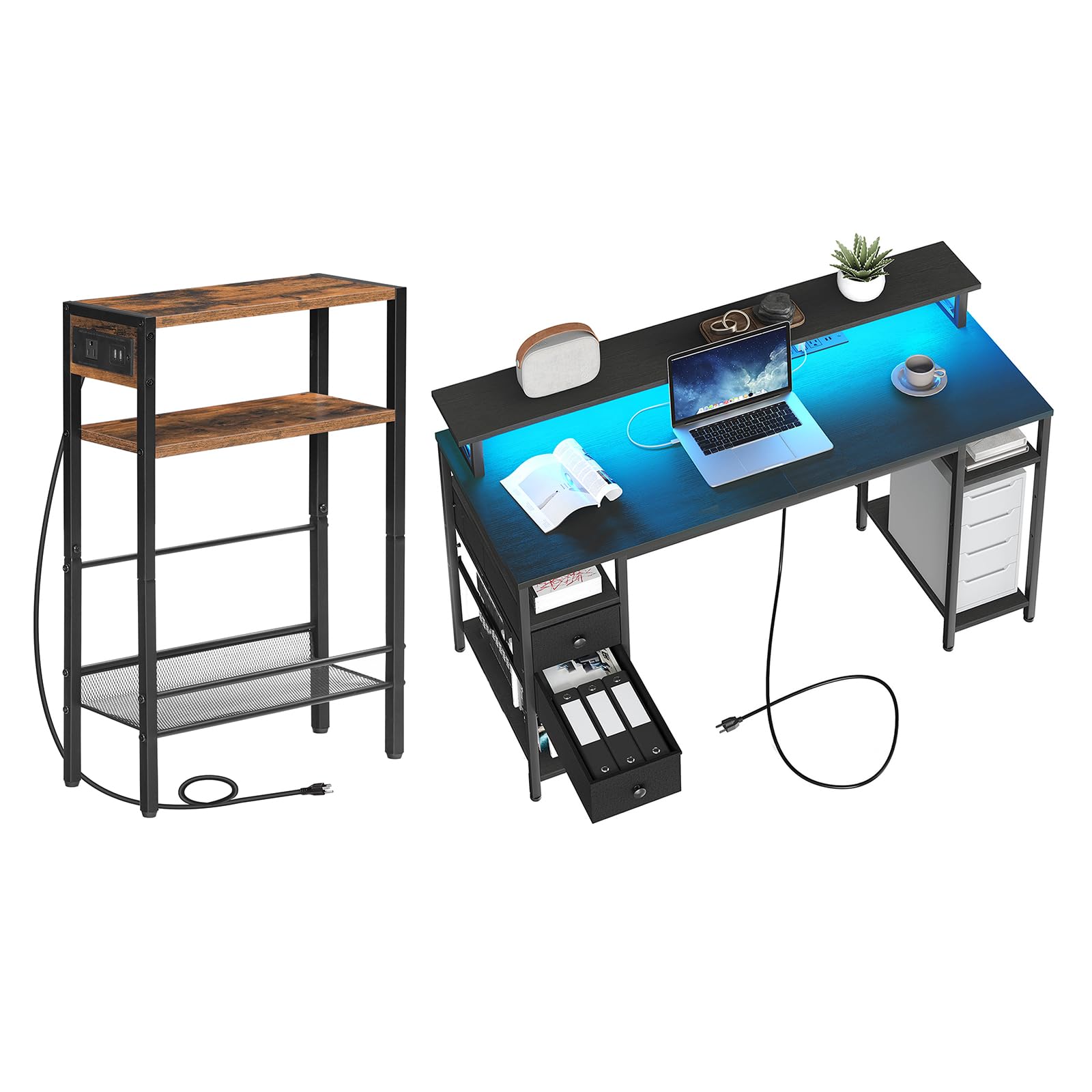 Amazon.com: HOOBRO Small Narrow Side Table and Computer Desk Bundle ...