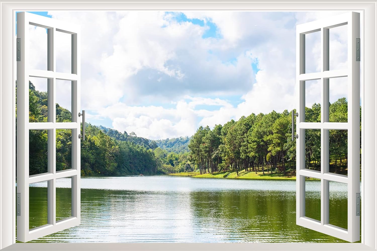 Amazon.com: 3D Lake View Fake Window Wall Stickersl, Nature Mountain ...