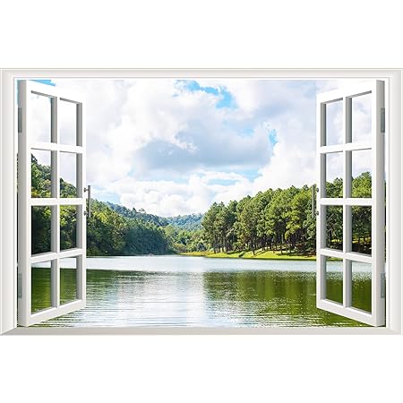 Amazon.com: 3D Lake View Fake Window Wall Stickersl, Nature Mountain ...