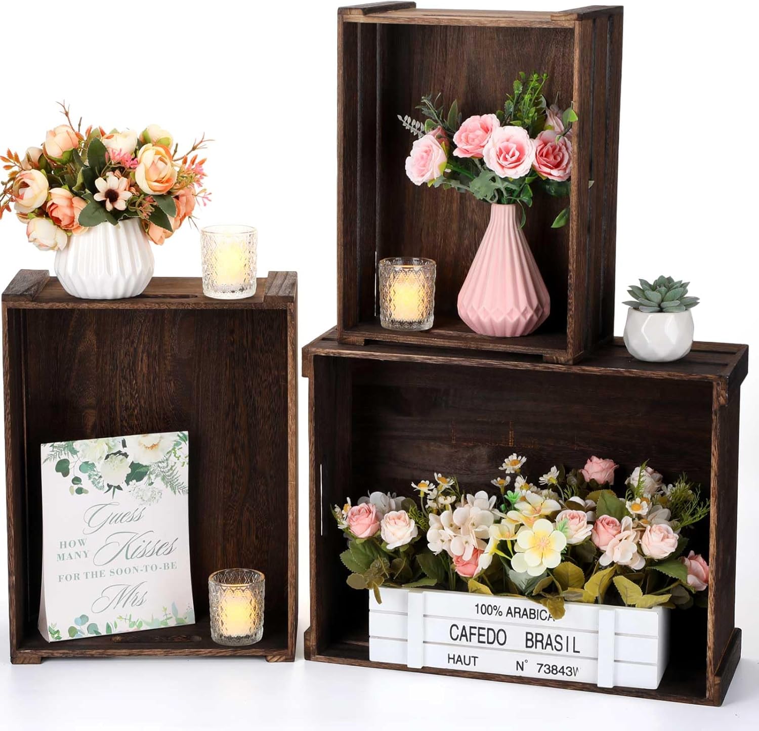 Amazon.com: CroBlissful 3 Pcs Decorative Wood Crate Nesting Storage ...