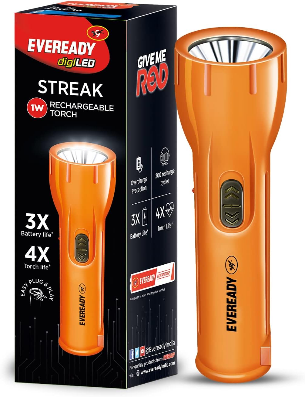 Eveready Digiled Dl87 Rechargeable Torch (Color May Vary), 115 Lumen ...