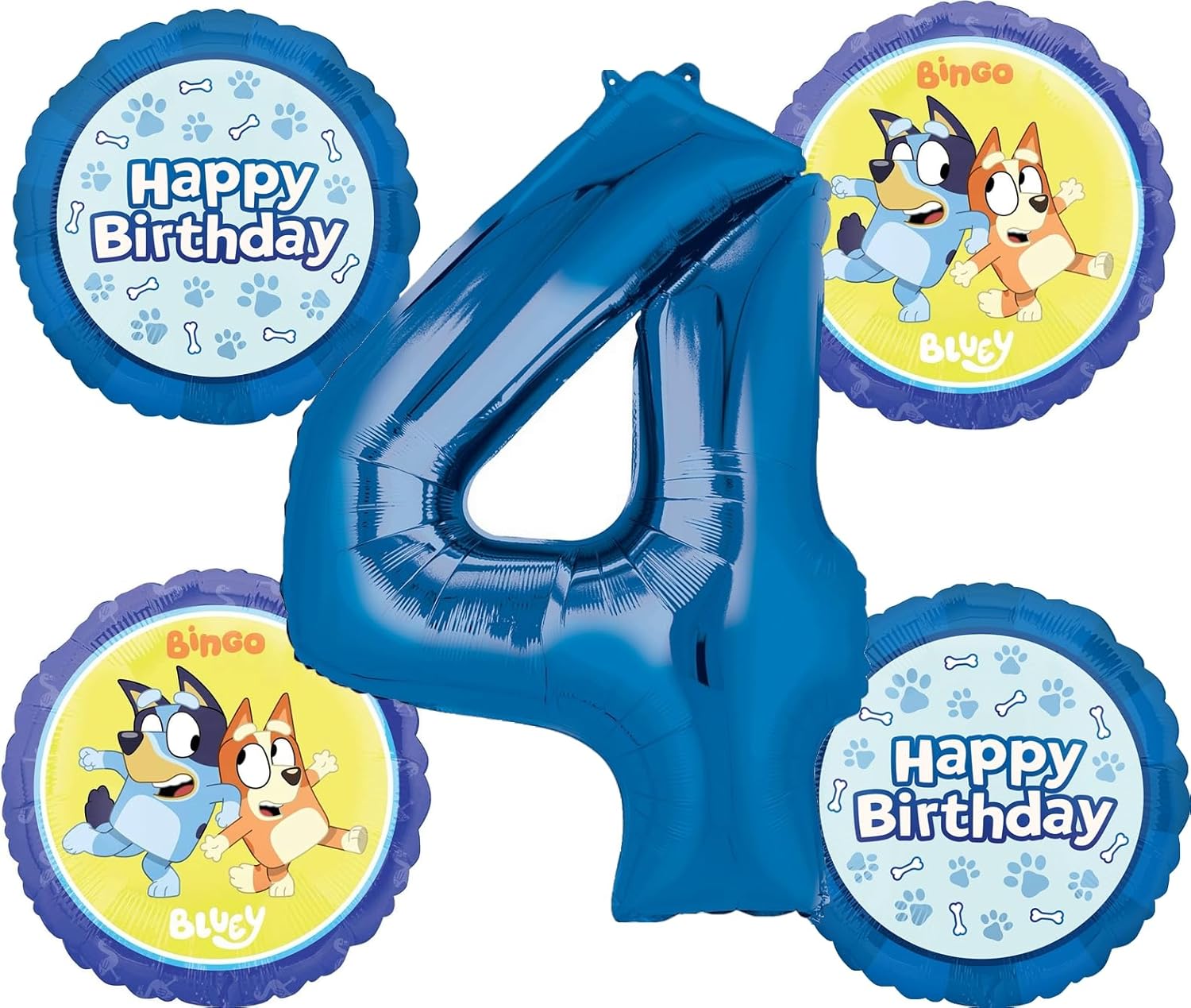 Amazon.com: Anagram Bluey 4th Birthday Party Supplies 5pc Foil Balloon ...