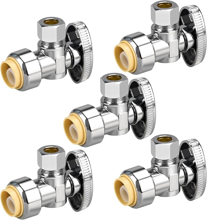 5pcs Stop Valves, 1/2" × 3/8" Angle Stop Valve, 1/2" PTC Input, 3/8" OD ...