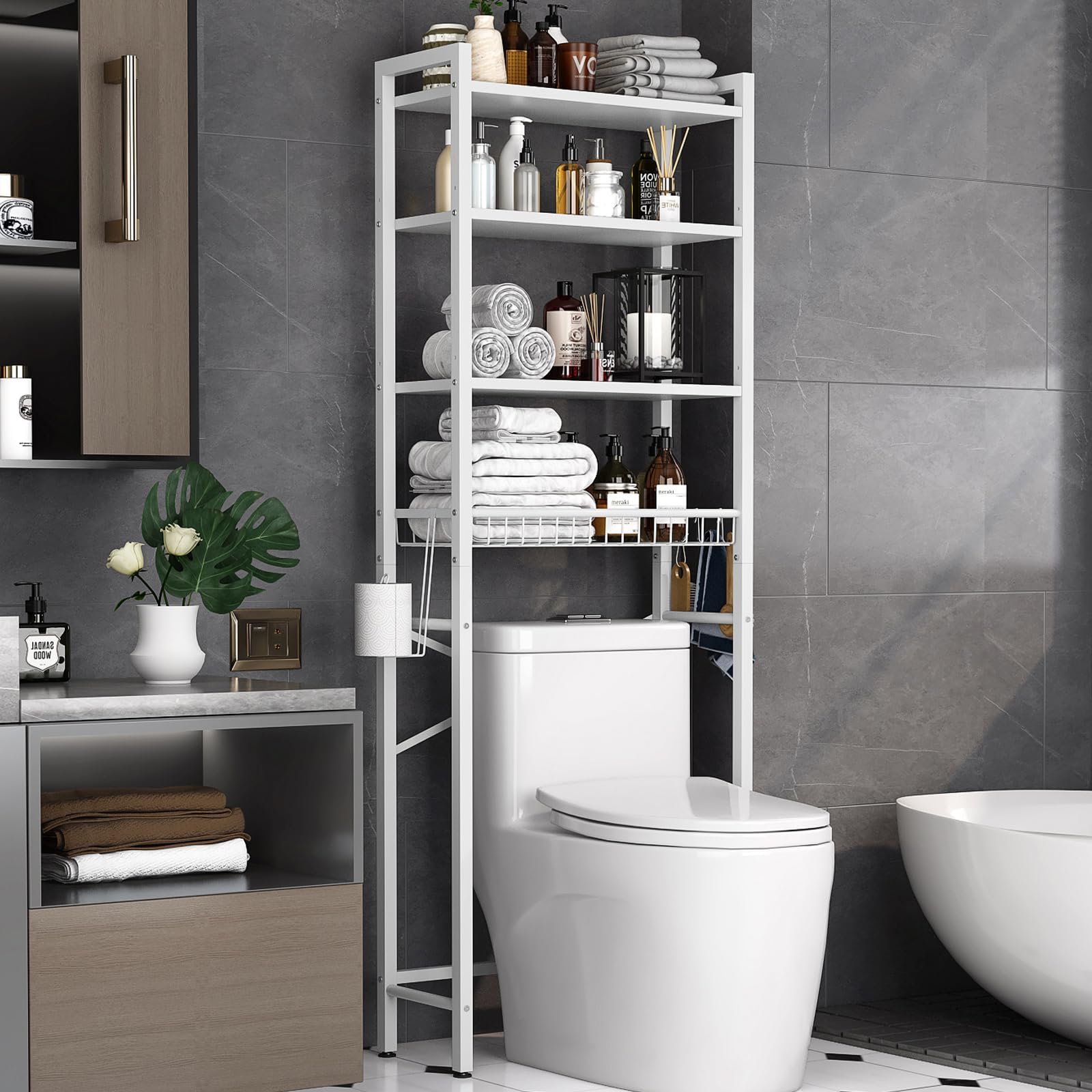 Amazon.com: Kalrin Over-The-Toilet Storage Rack, 4-Tier Bathroom ...
