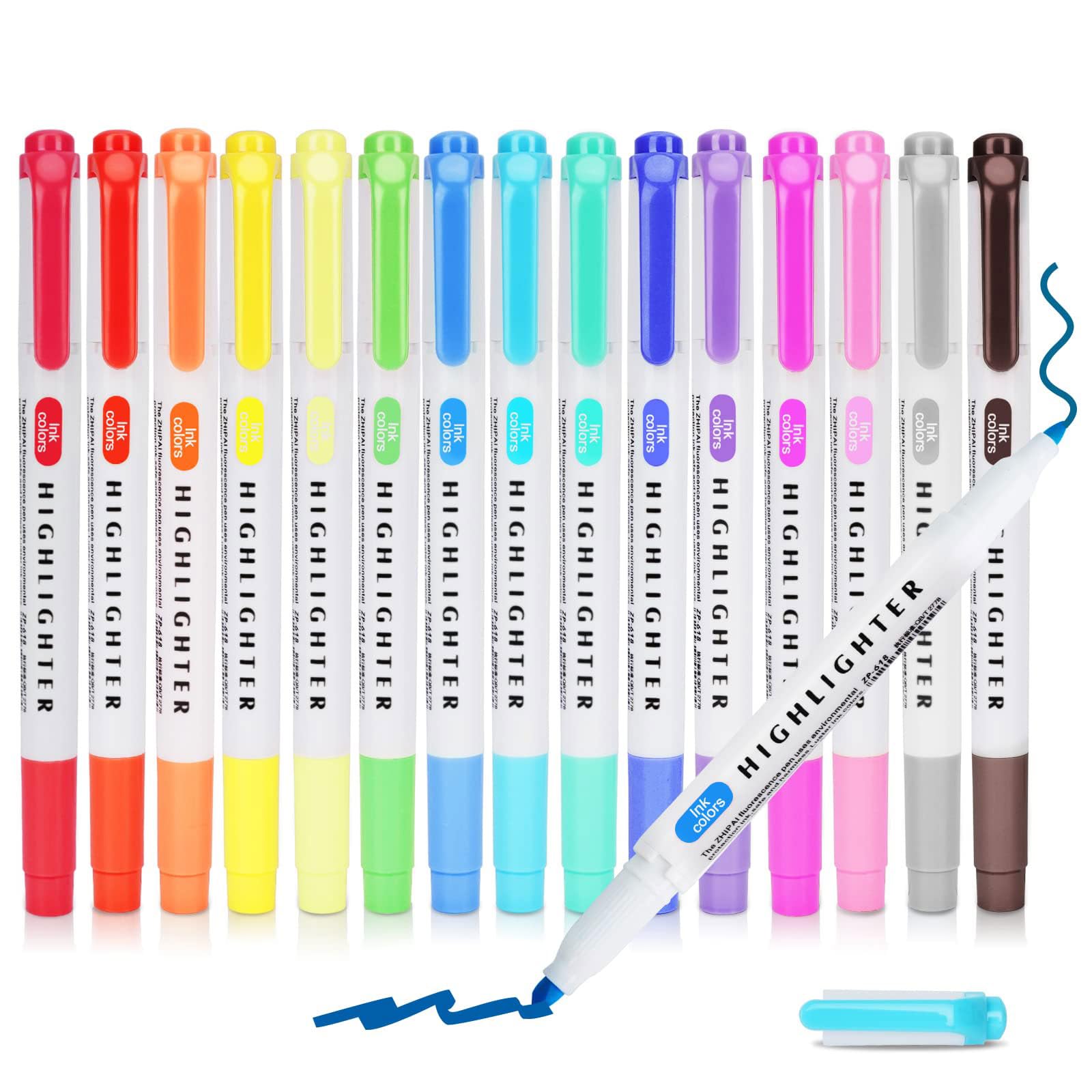CECOMBINE 15 Colors Dual Tip Highlighters Pens, Color Marker, Gel Ink ...