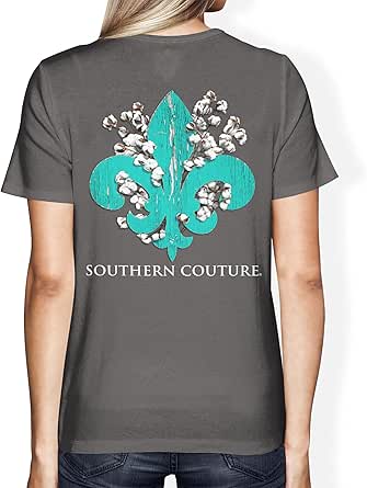 Cotton Fleur De Lis Charcoal Grey Medium Cotton Fabric Fashion T-Shirt ...