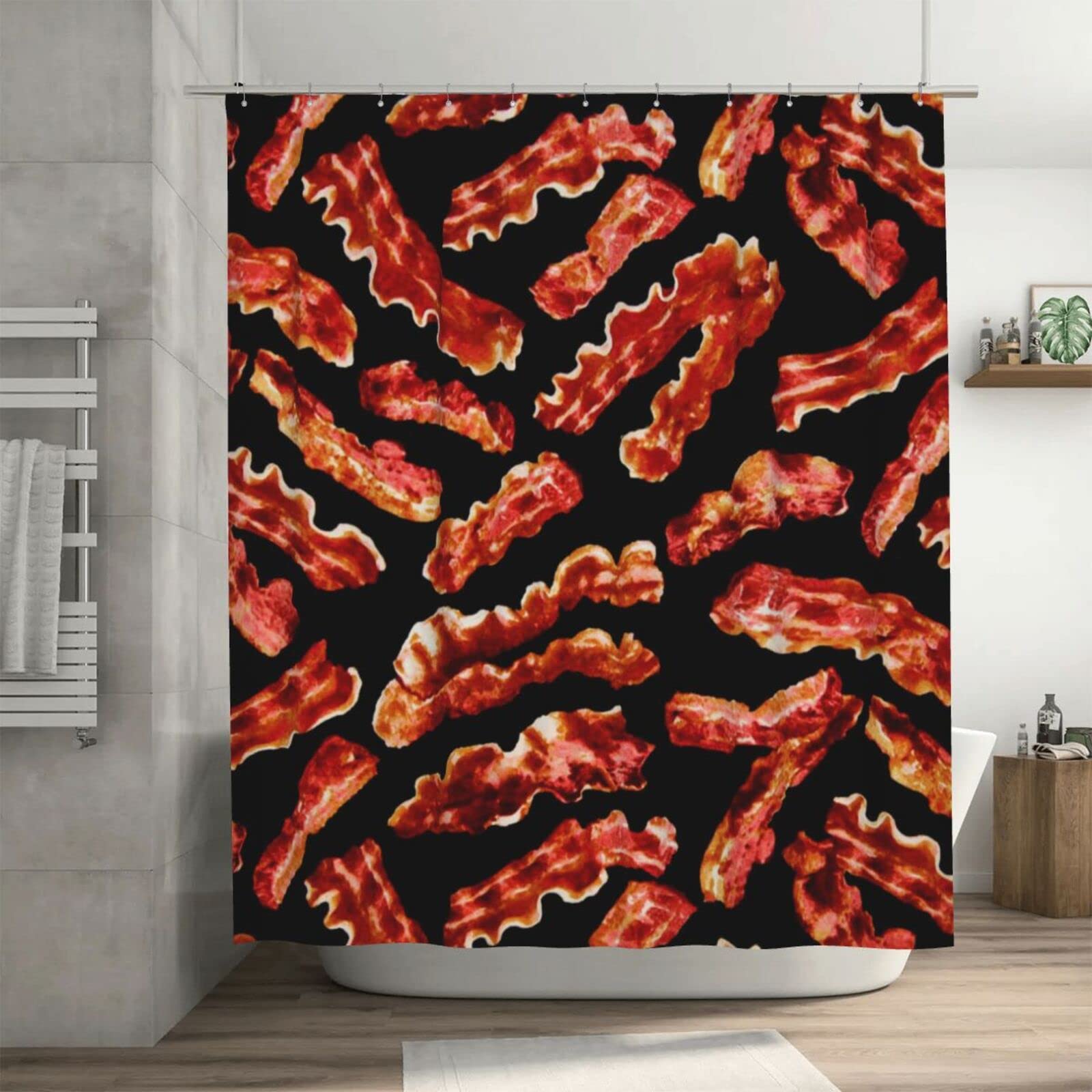 Amazon.com: Yomane Shower Curtain Set 72x72 Inch Bacon with 12 Hooks ...