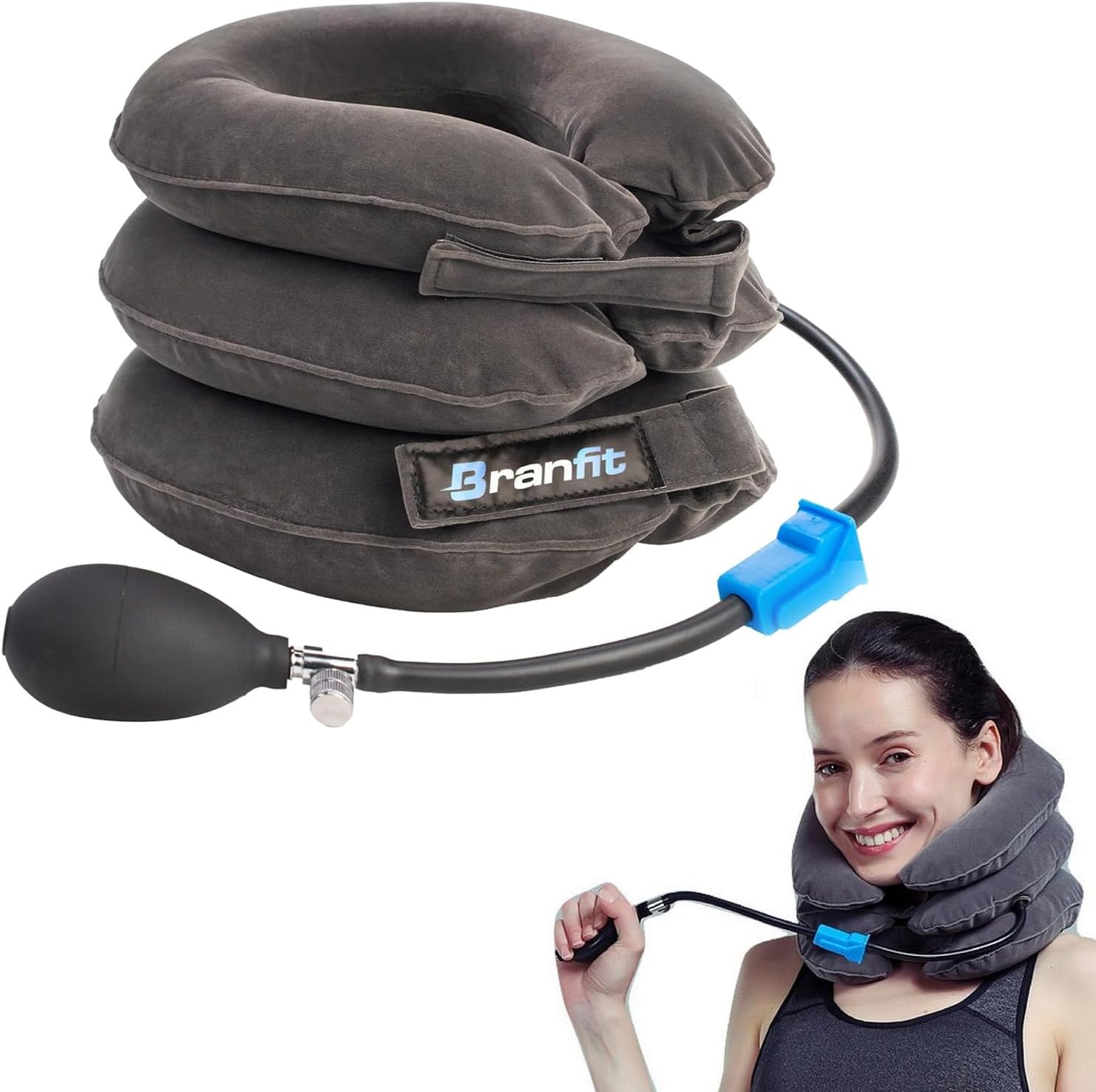 Branfit Cervical Neck Traction Device Pro - Neck Brace, Adjustable Neck ...