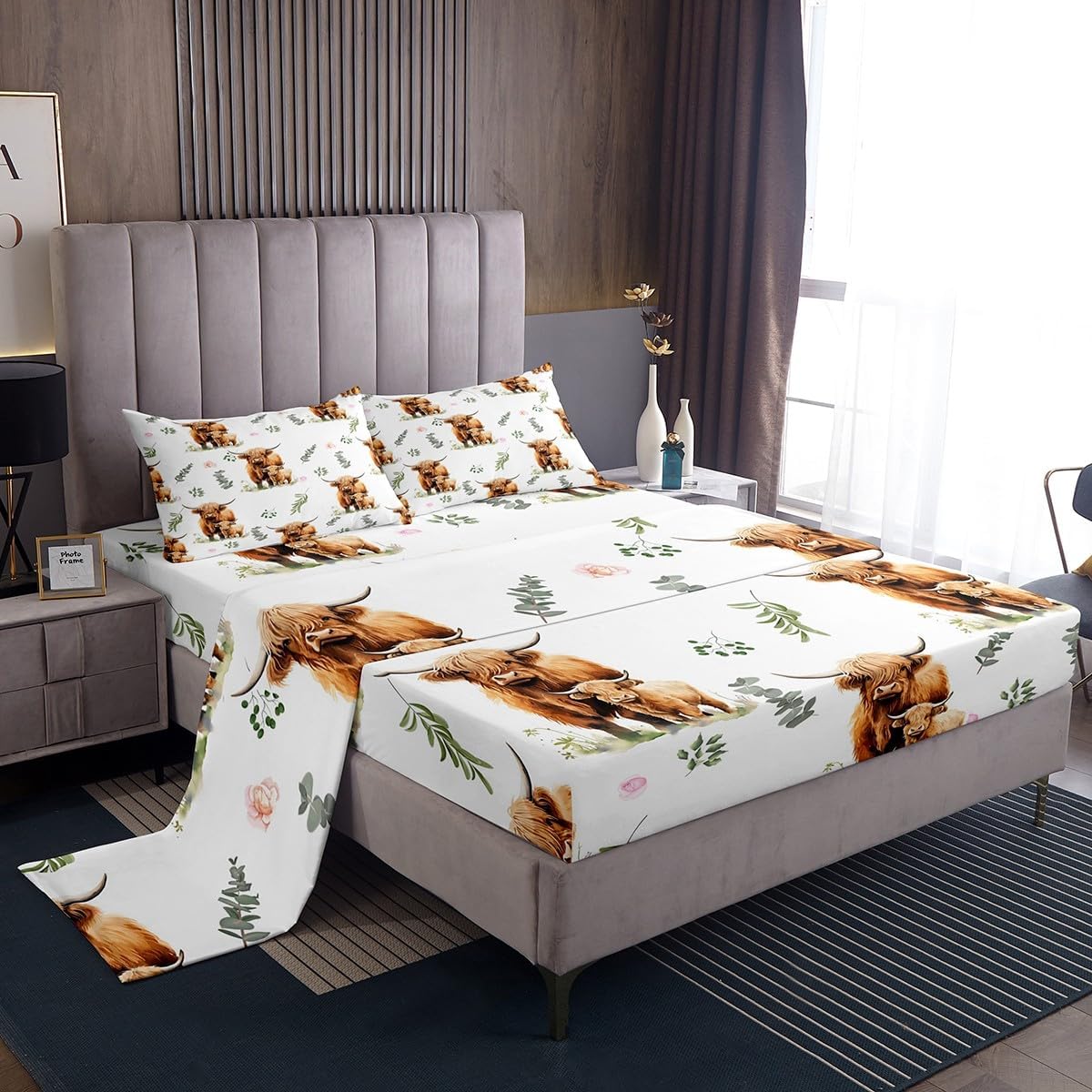 Amazon.com: Highland Cow Bed Sheet Set Queen Size for Girls Boys Kids ...