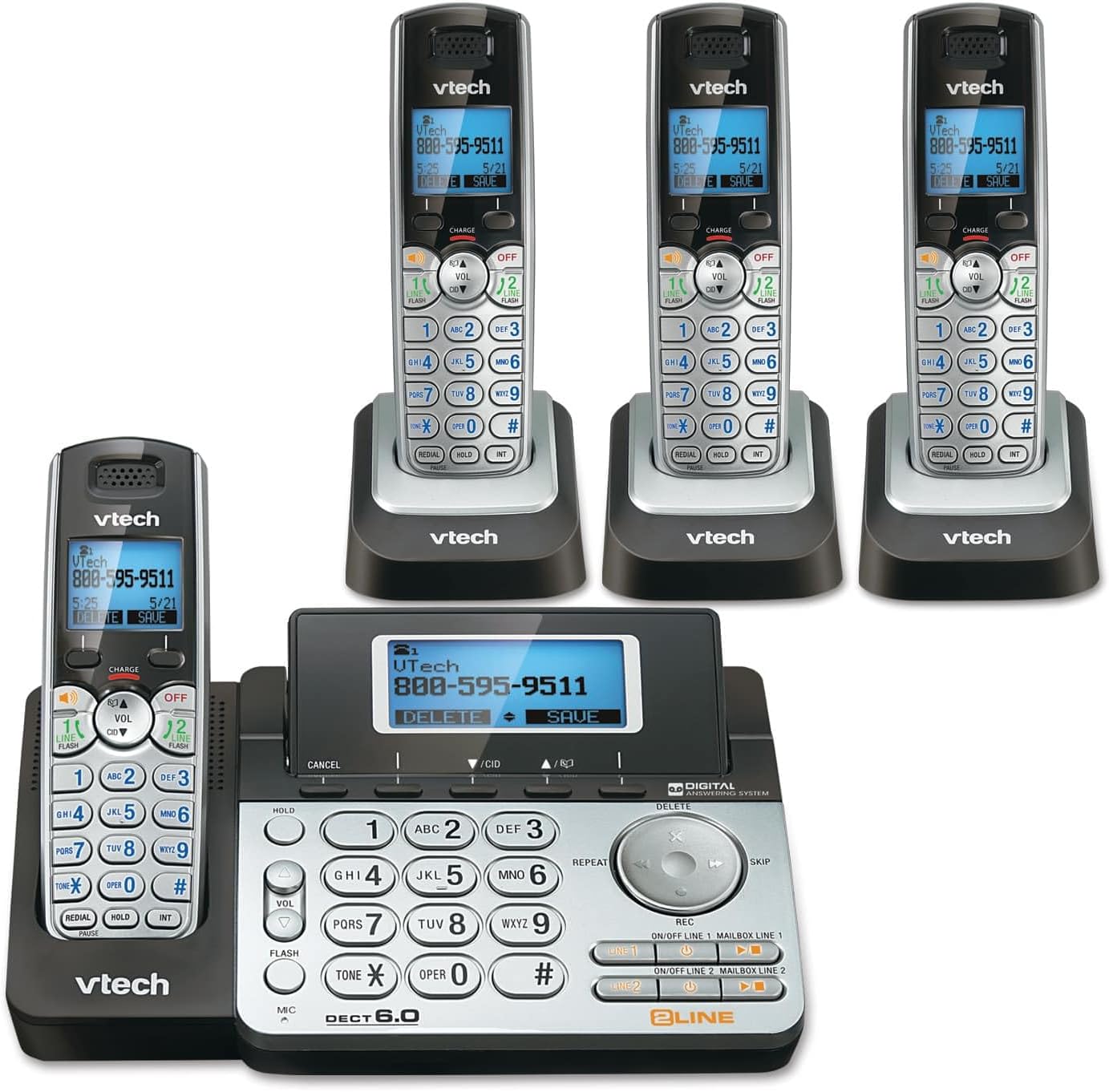 Amazon.com : Bundle of VTech DS6151-2 + (2) VTech DS6101 Cordless ...