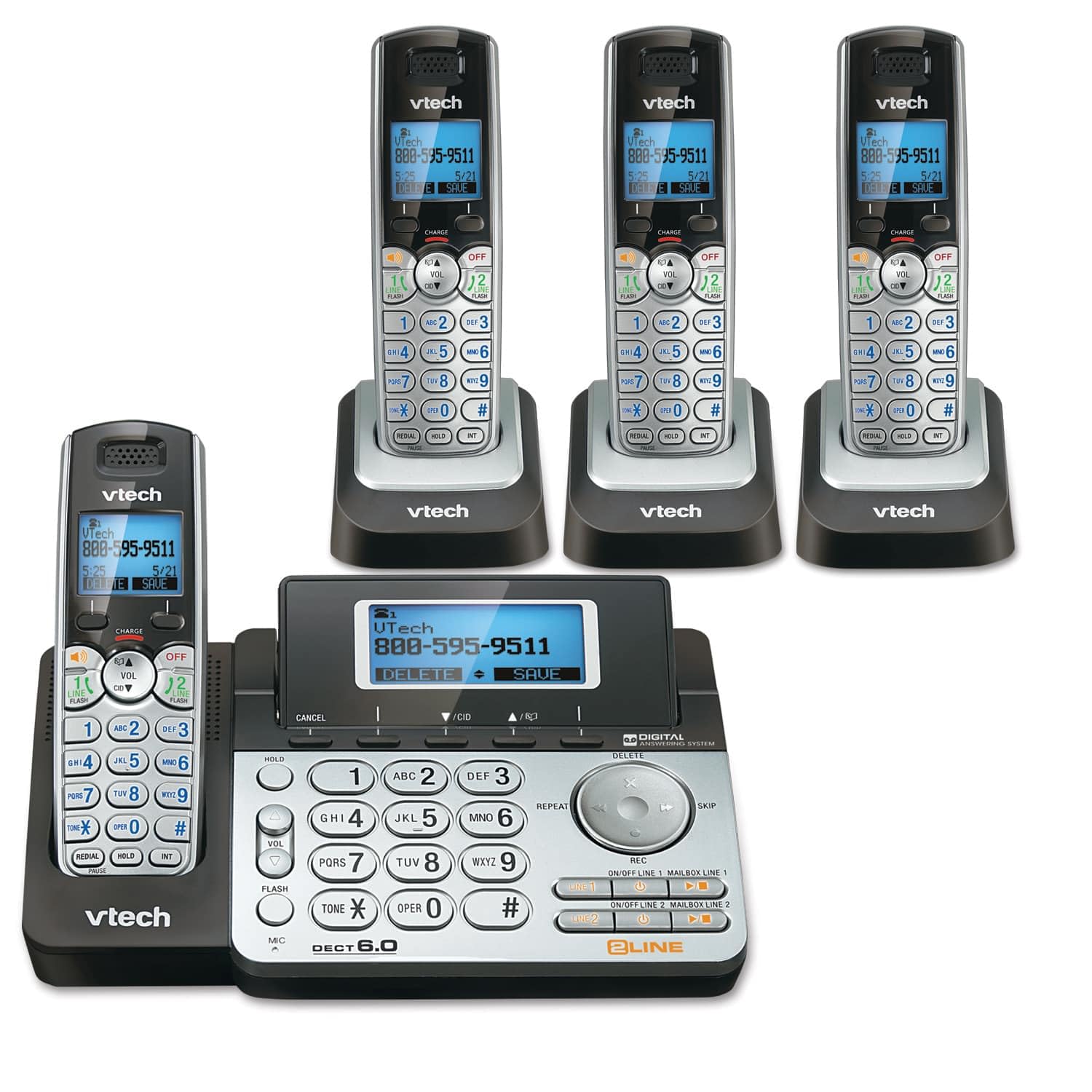 Amazon.com : Bundle of VTech DS6151-2 + (2) VTech DS6101 Cordless Handsets 2-Line Cordless Phone ...