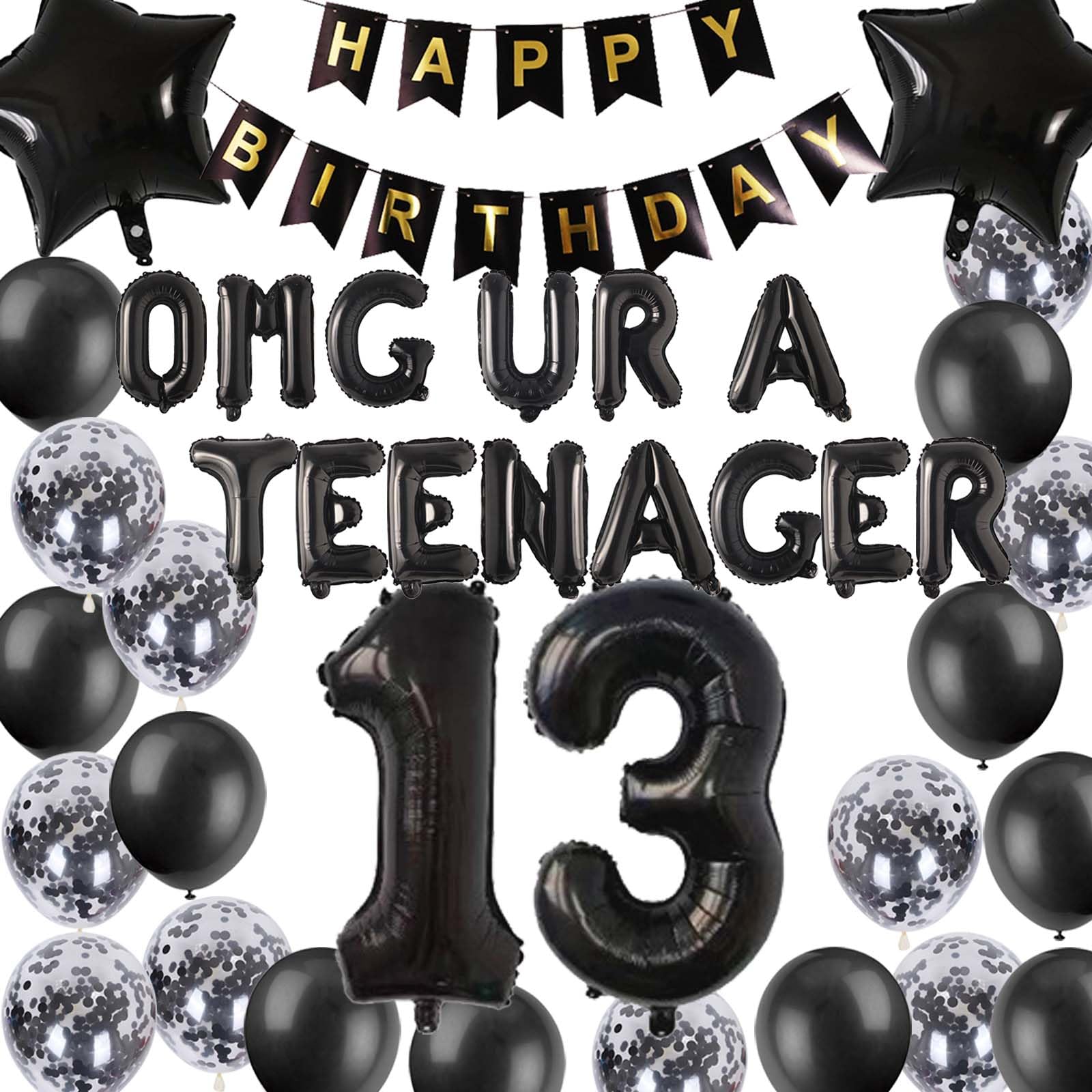 Amazon.com: Official Teenager 13th Birthday Decorations Black for Boys ...