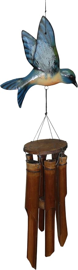 Amazon.com : Cohasset Glossy Finish Blue Bird Bamboo Wind Chime ...