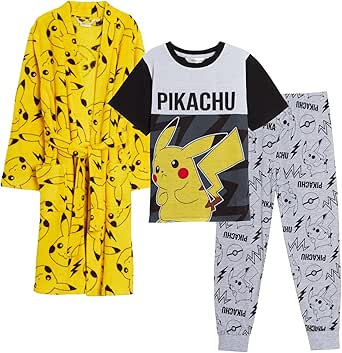 Boys Pokemon Pyjamas + Bath Robe Kids Pikachu Matching Nightwear Set ...