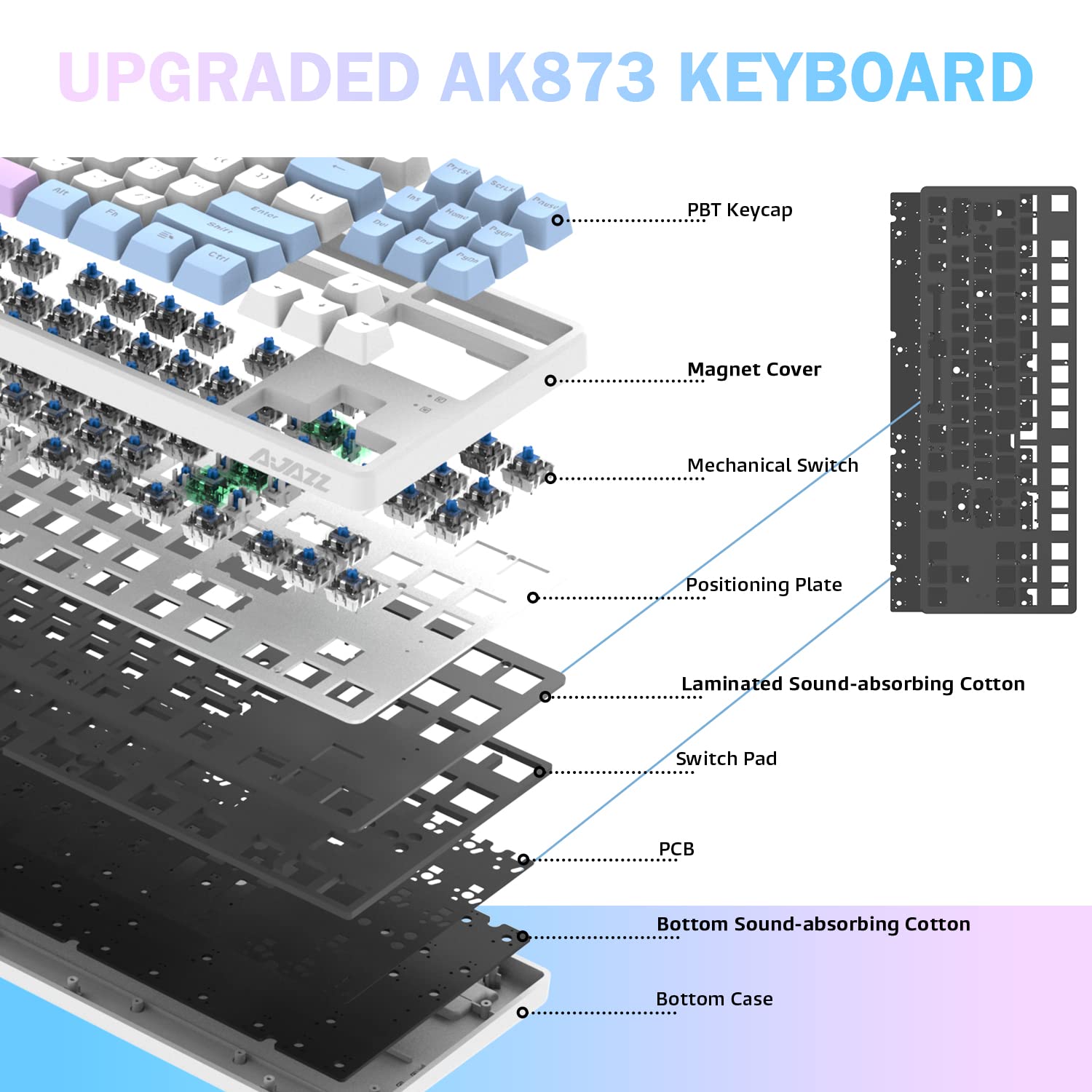 MAMBASNAKE AJAZZ AK873 Wired Hot Swappable Mechanical Keyboard, Coiled ...