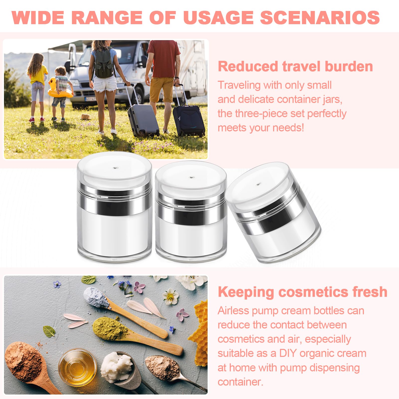 Snapklik.com : Airless Pump Jars,Travel Vacuum Cream Bottle, Refillable ...