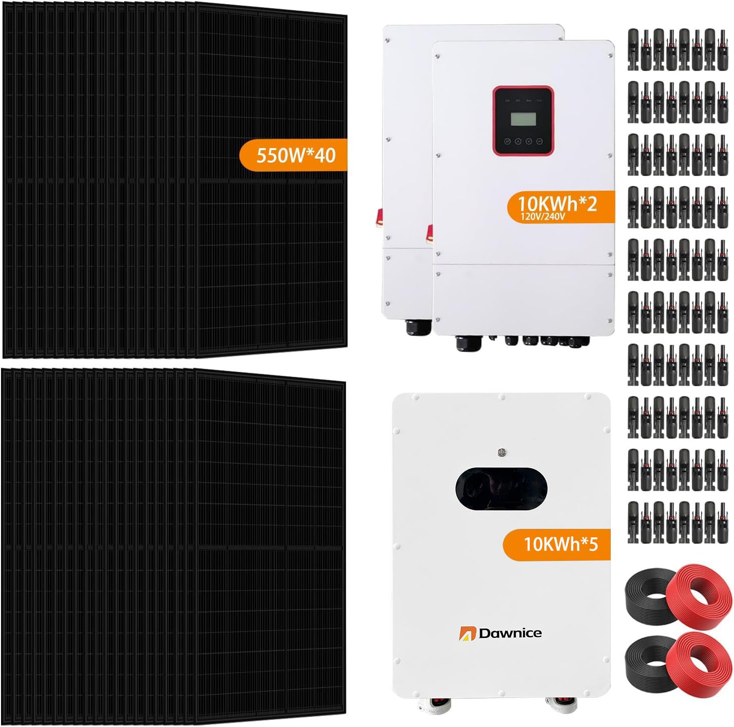 Amazon.com : 20KW Hybrid Solar System Complete Kit 5 PCS 51.2V 206Ah ...