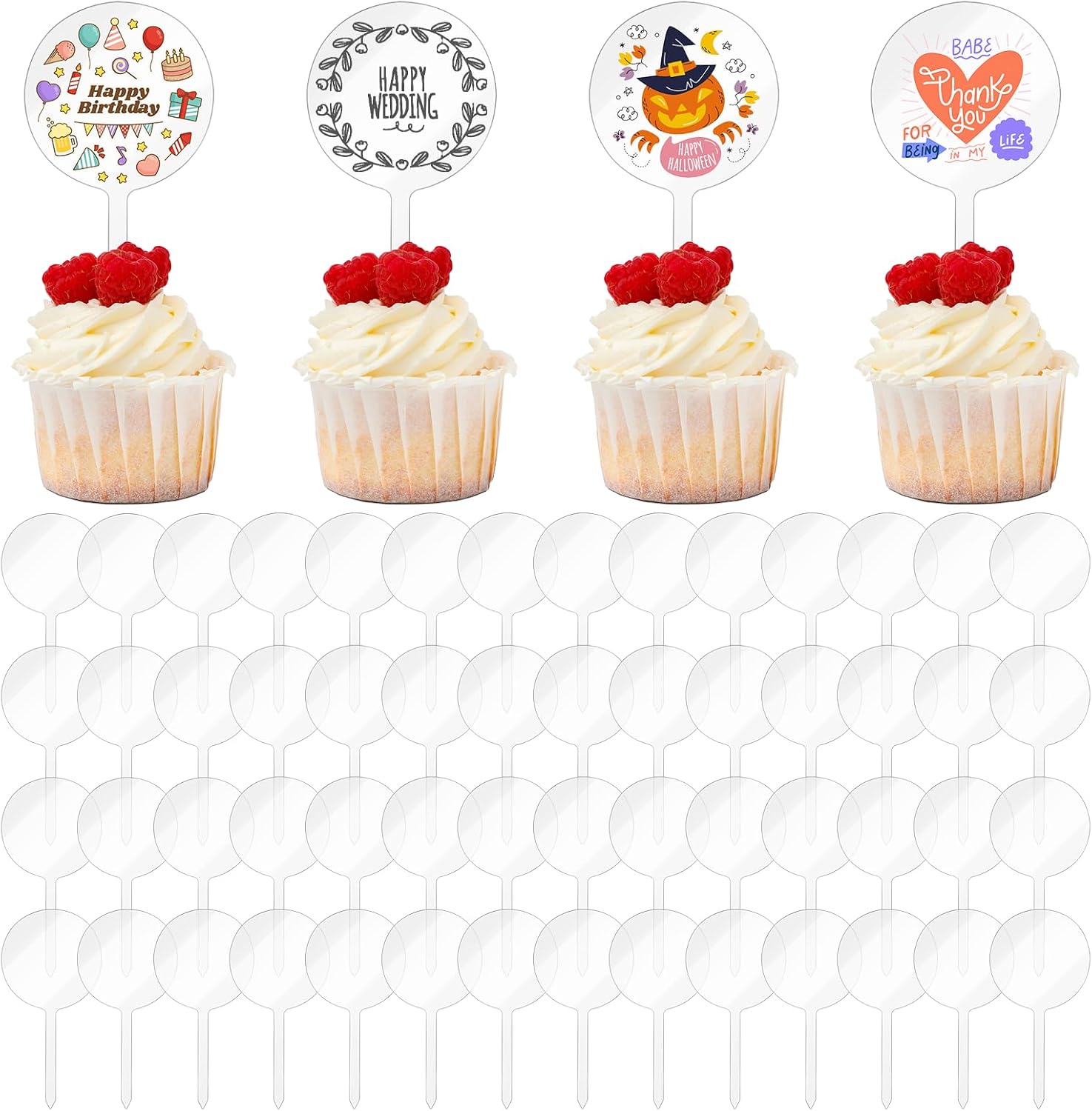 Amazon.com: 100 Pieces 2 Inch Round Clear Acrylic Cupcake Toppers, DIY ...