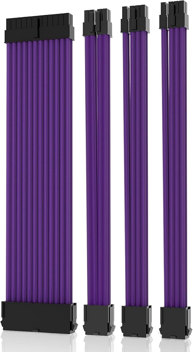 Asiahorse 18AWG Purple Sleeved Cable PSU Extension Cable Kit with 24 ...