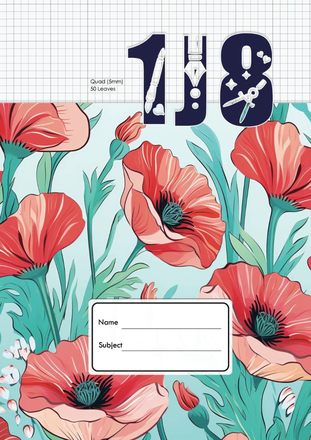 1J8 Quad Book (5mm)-Squared Paper A4 Exercise Book-487: Great for use ...