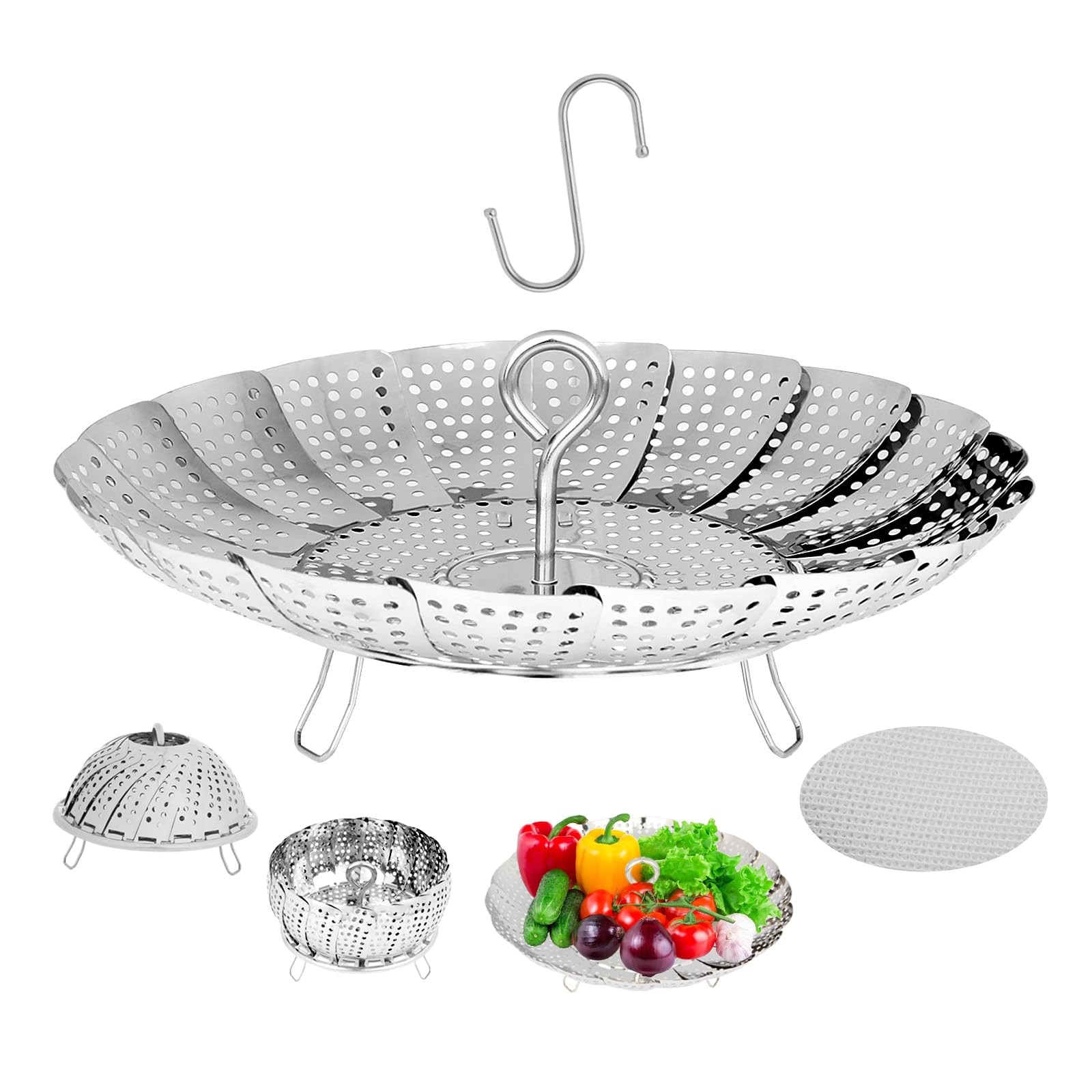 Amazon.com: IQworks Steamer Basket, Stainless Steel Folding Steamer ...