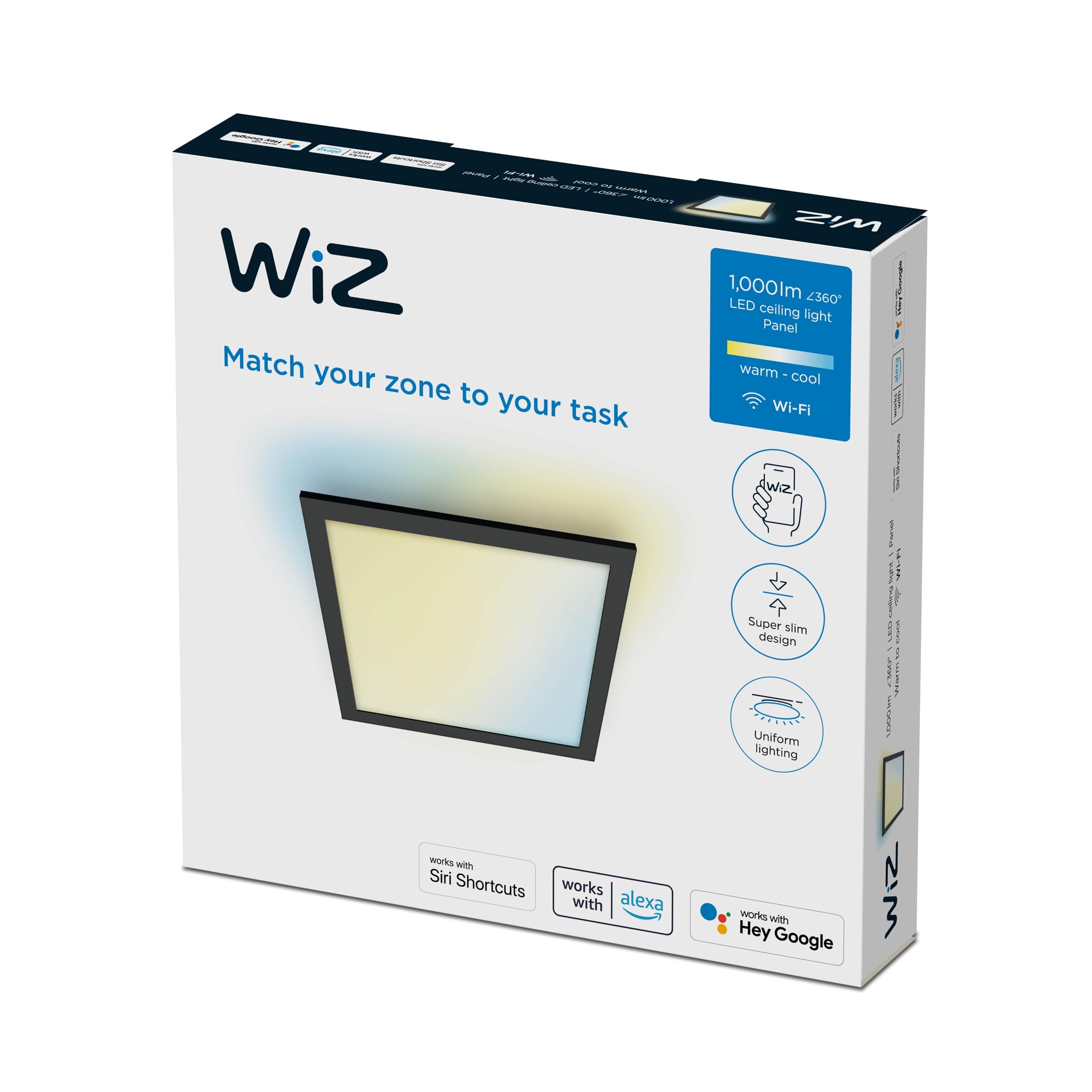 WiZ Tunable White, Panel Ceiling Smart Light [Square 12W - Black] App ...