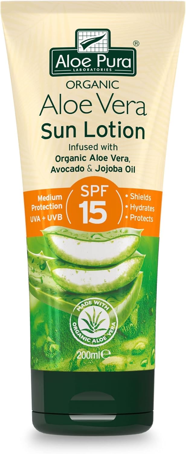 Aloe Pura, Organic Aloe Vera Sun Lotion SPF 15, Natural, Vegetarian ...