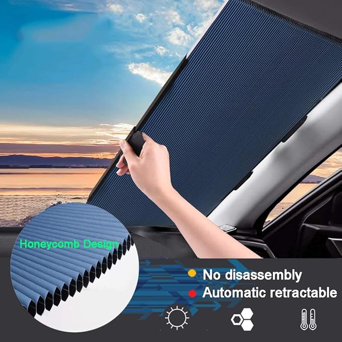 Amazon.com: Retractable Windshield Sun Shade for Car, Cordless Cellular ...