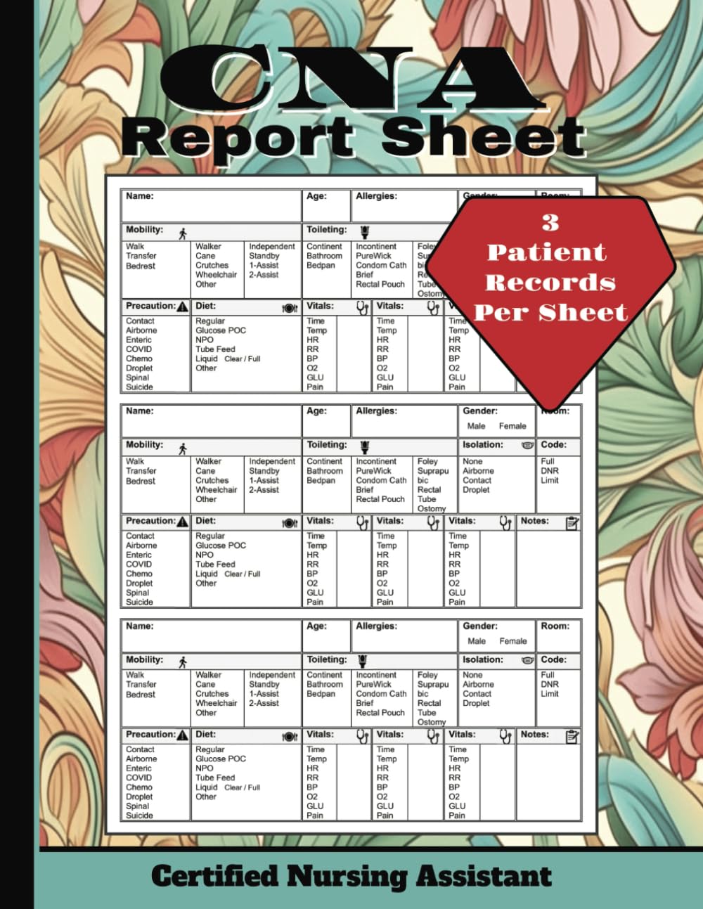 CNA Report Sheet Notebook: Organize Shift Notes and Assessments with 3 ...